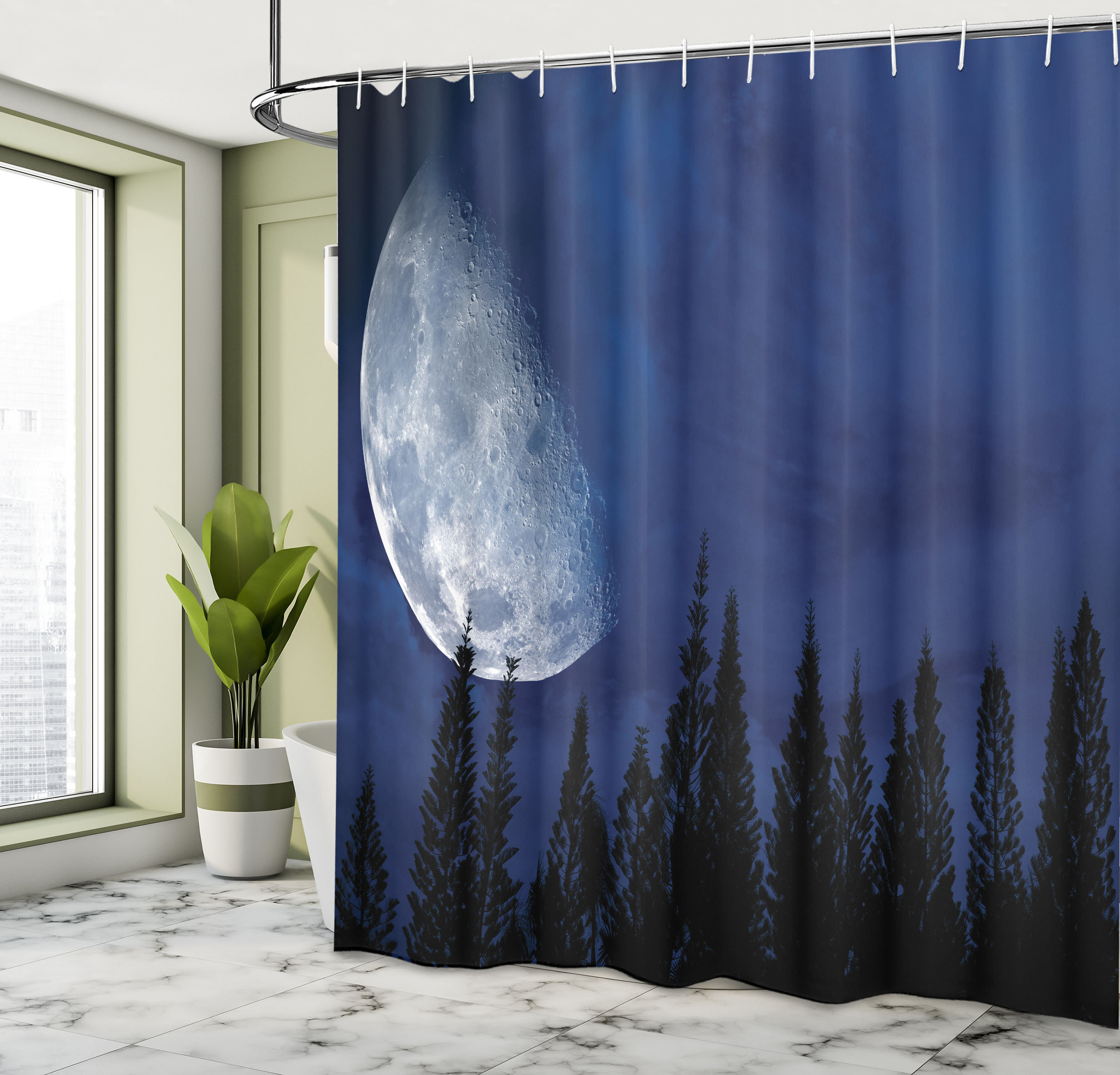 East Urban Home Half Moon Shower Curtain Forest Night Silhouette Night ...