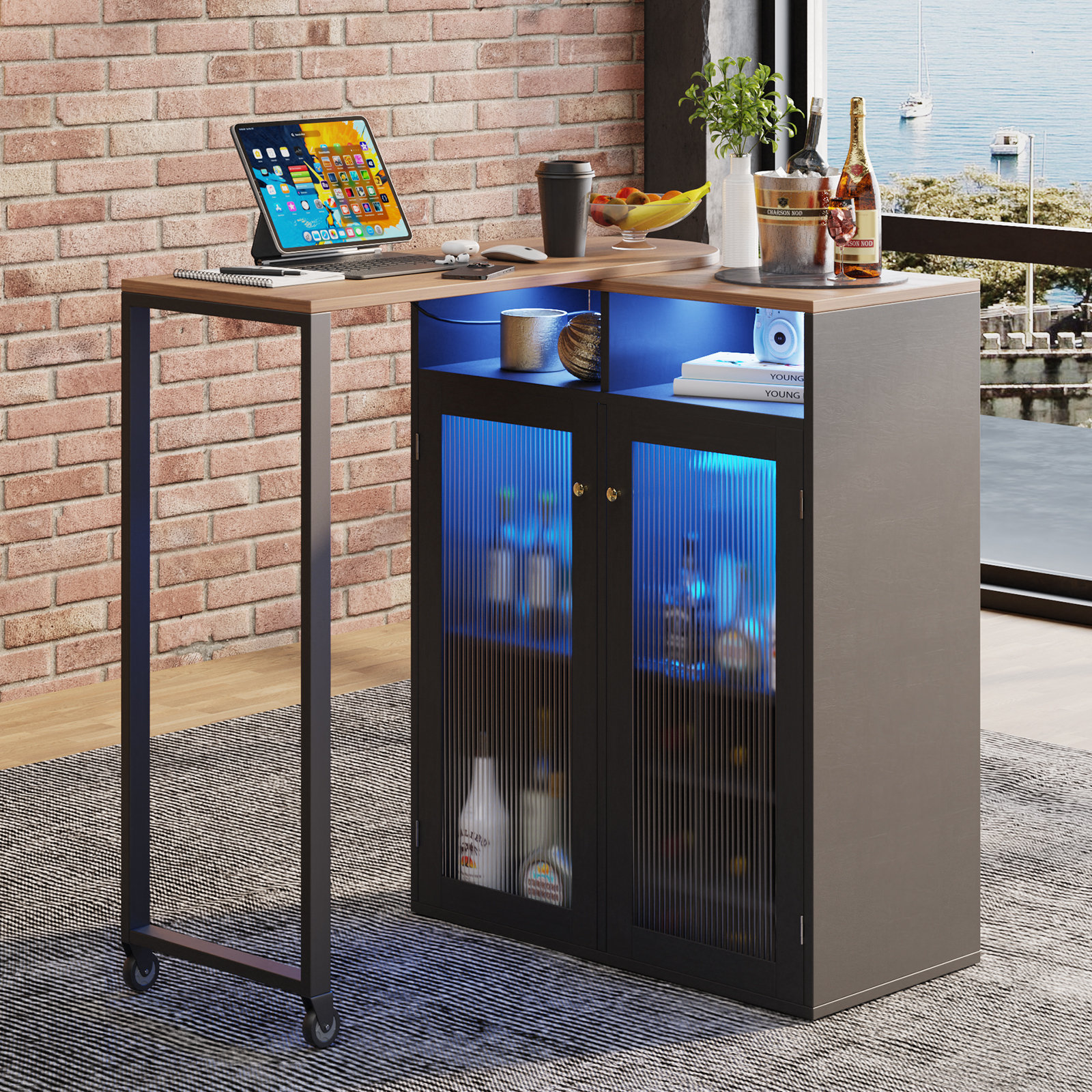 Wrought Studio 360° Rotating Bar Cabinet With LED Lighting - Wayfair Canada
