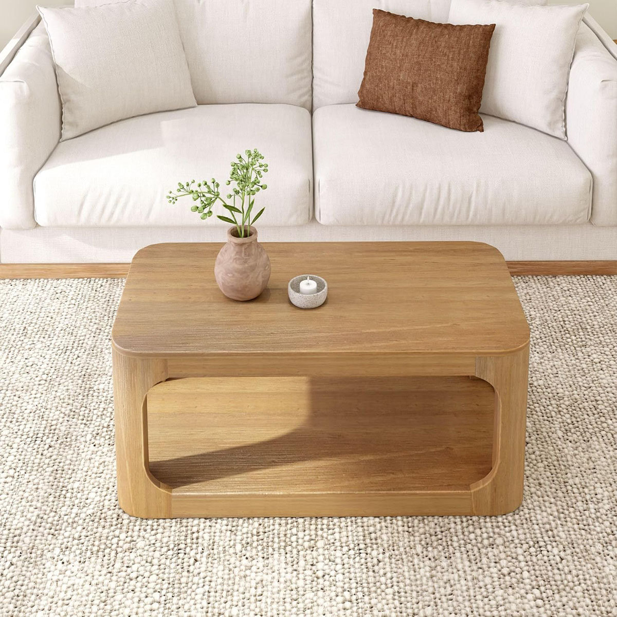 Orren Ellis Small Forma Coffee Table, Solid Wood 40 Inch Modern Coffee ...