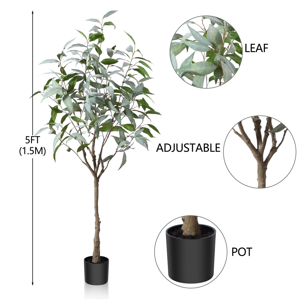 Primrue Adcock Artificial Eucalyptus Tree in Pot, Faux Green Plant ...