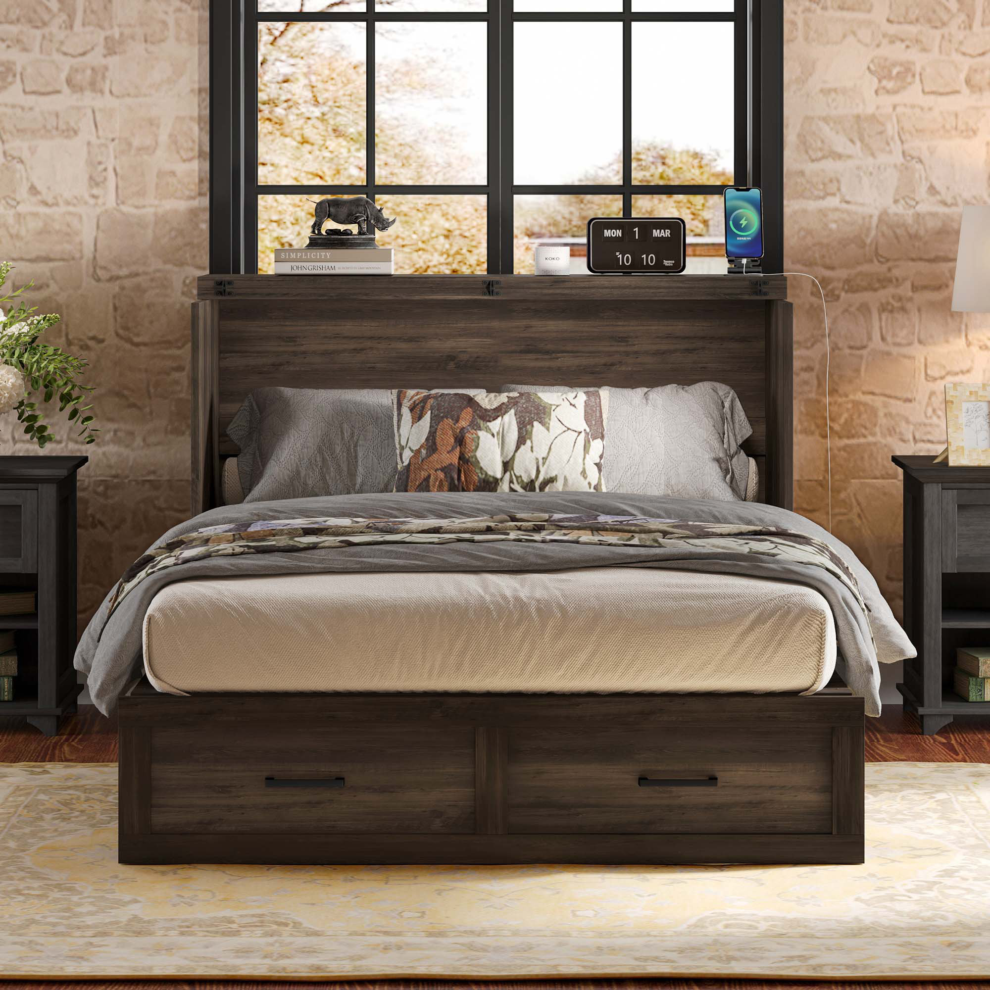 One Allium Way® Foldable Farmhouse Murphy Cabinet Bed with Charging ...
