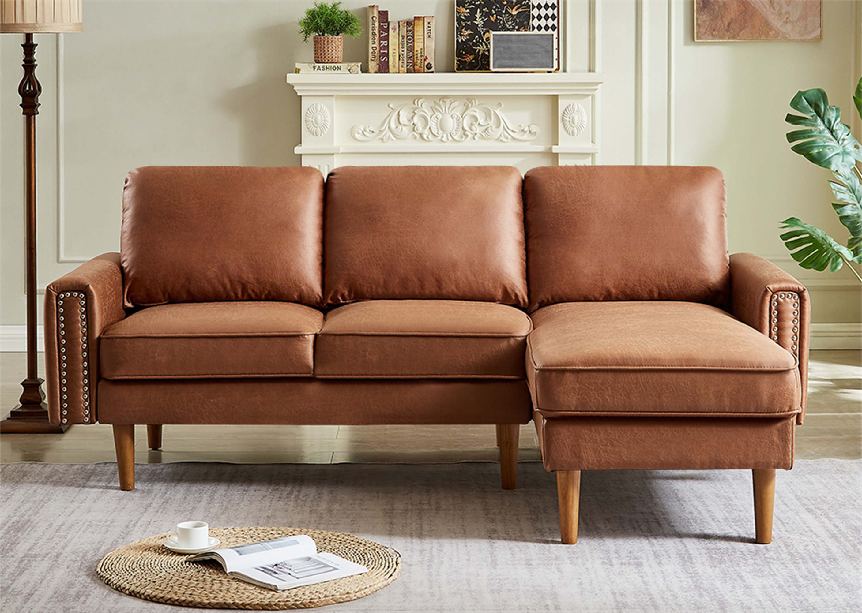Latitude Run® Raygan L-Shape Sofa Couch With Chais Mid-Century Copper ...