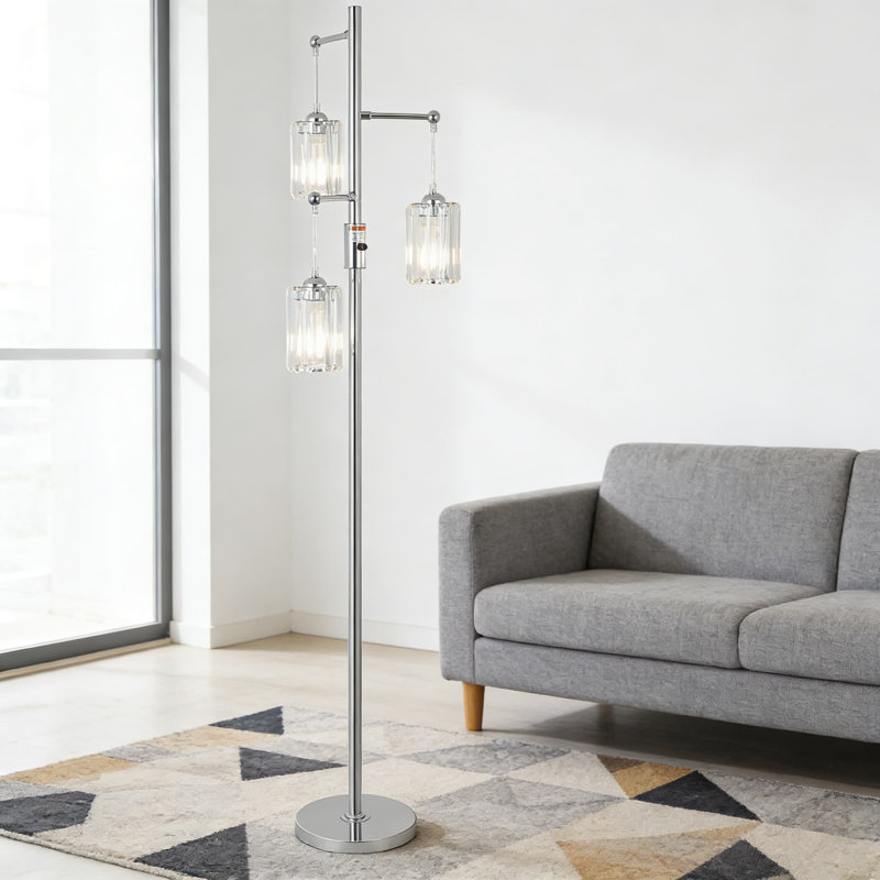 Latitude Run® Modern Crystal Tree Floor Lamp With Dimmable 3-Light ...