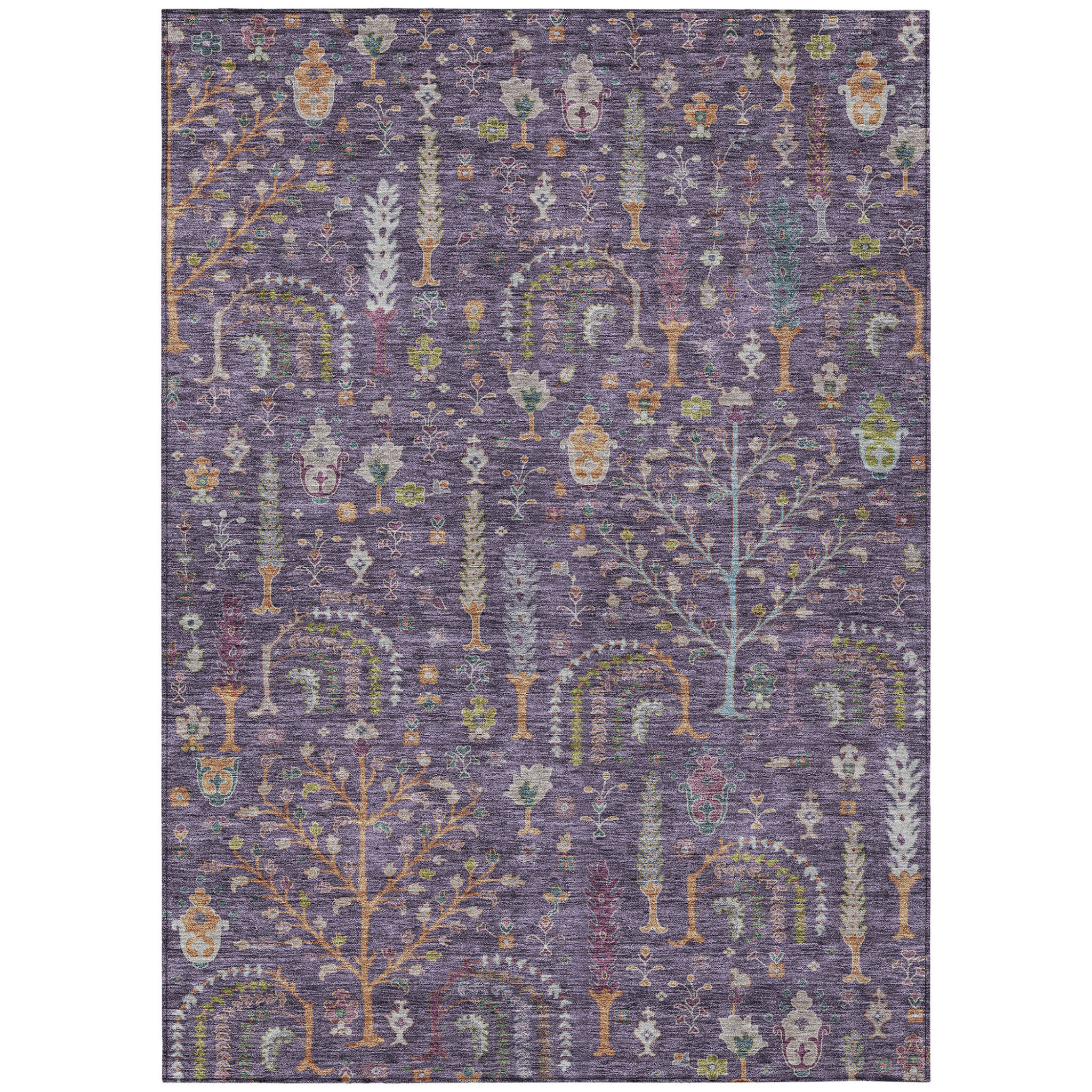 HomeRoots 5' X 8' Eggplant Terra Cotta And Green Floral Washable Indoor ...