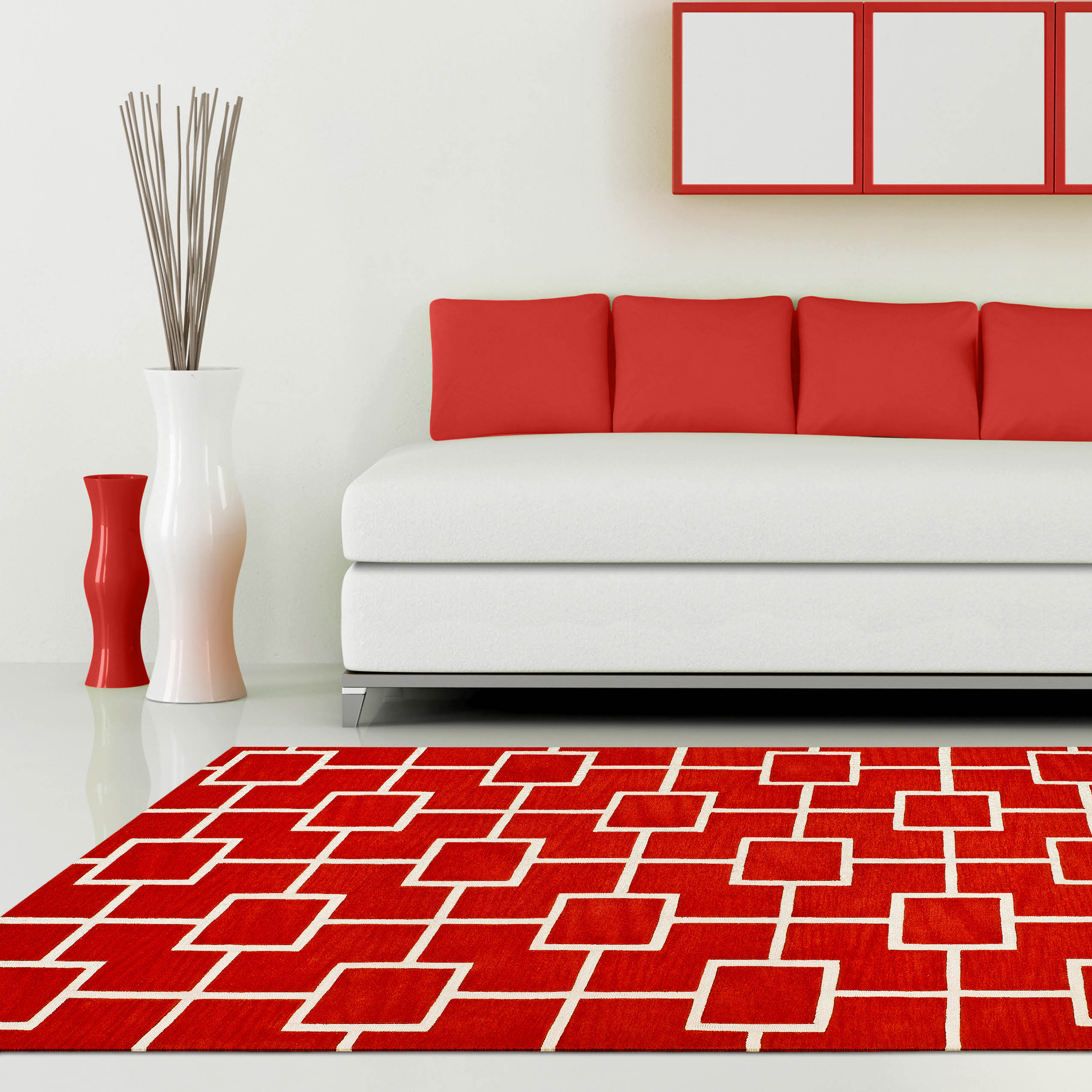 Latitude Run® Modern Geometric Square Red Rug | Wayfair