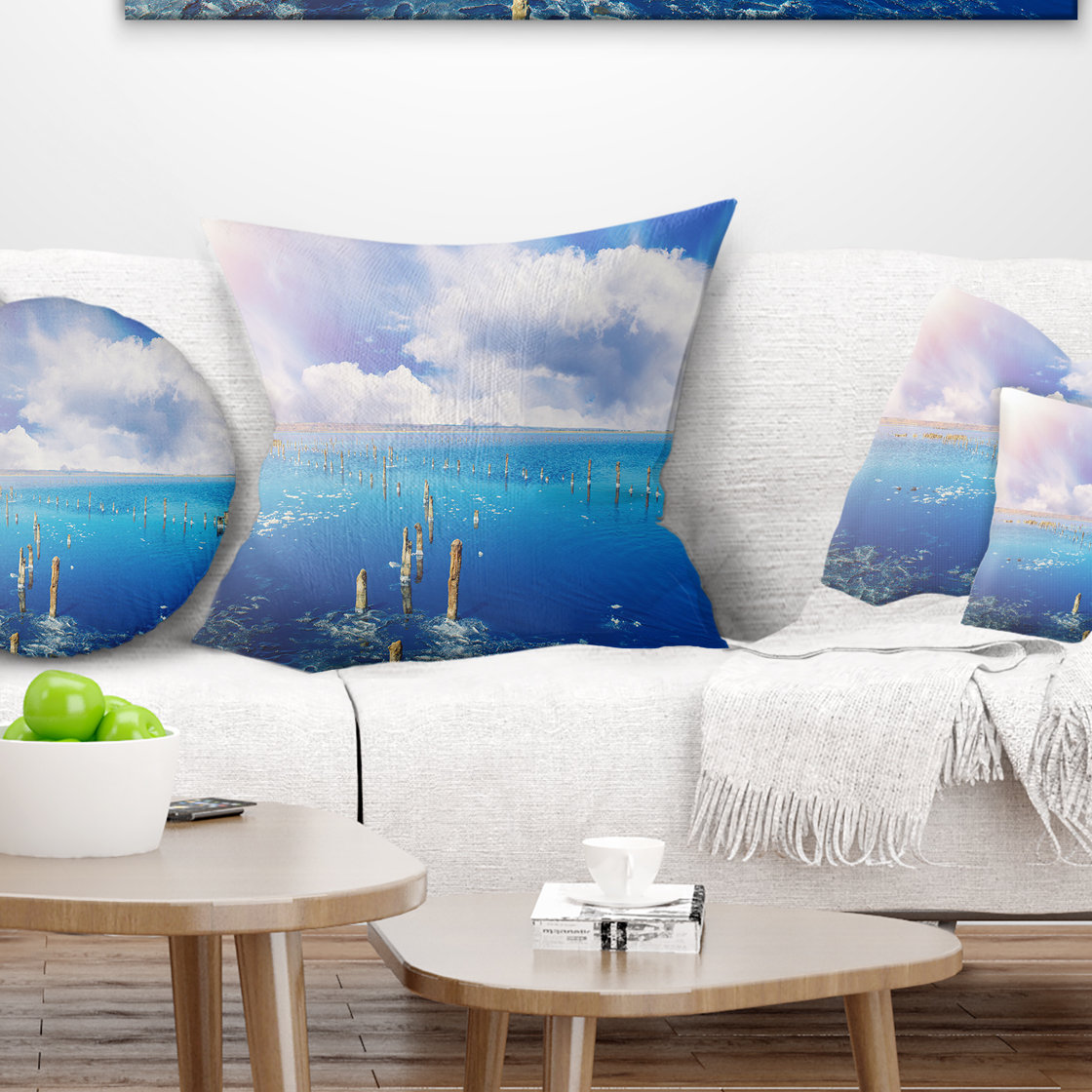 Design Art Blue Salt Lake under Clouds - Sea & Shore Printed Pillow ...