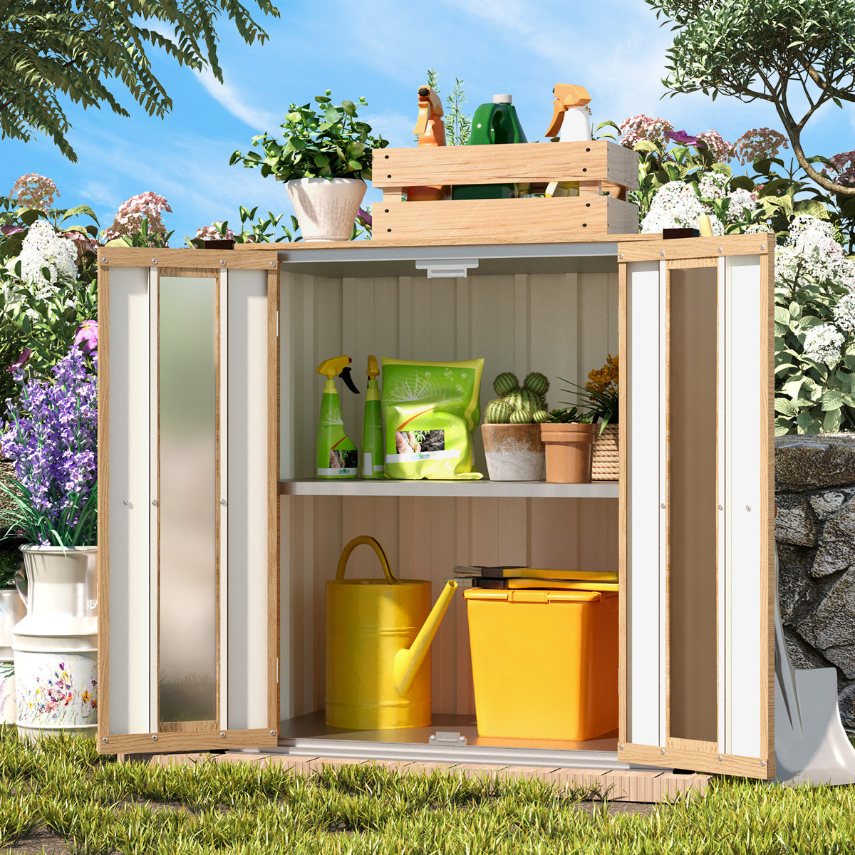 AECOJOY Small Outdoor Storage Cabinet Waterproof With Shelves | Wayfair