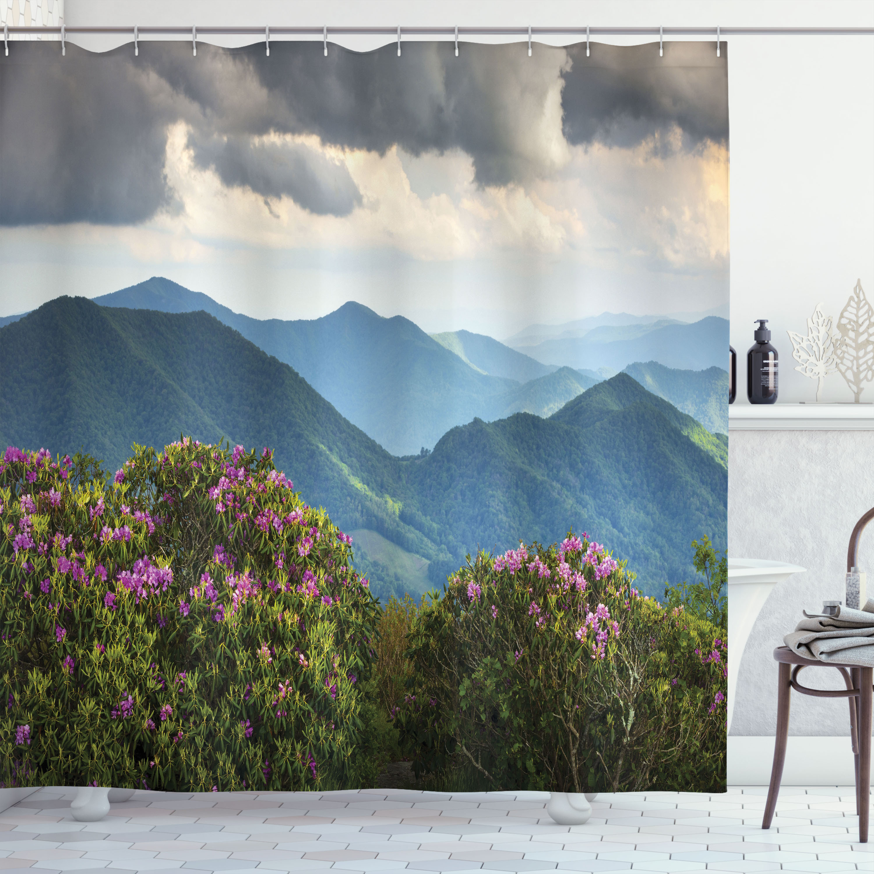 Ambesonne Appalachian Shower Curtain Mountain Peaks Azalea | Wayfair
