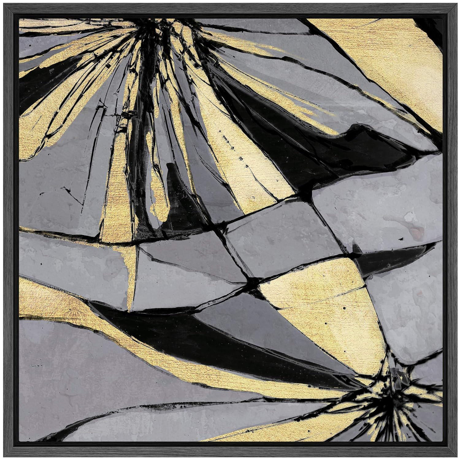 wall26 Black Gold Stained Glass Style Paint Strokes Abstract Shapes ...