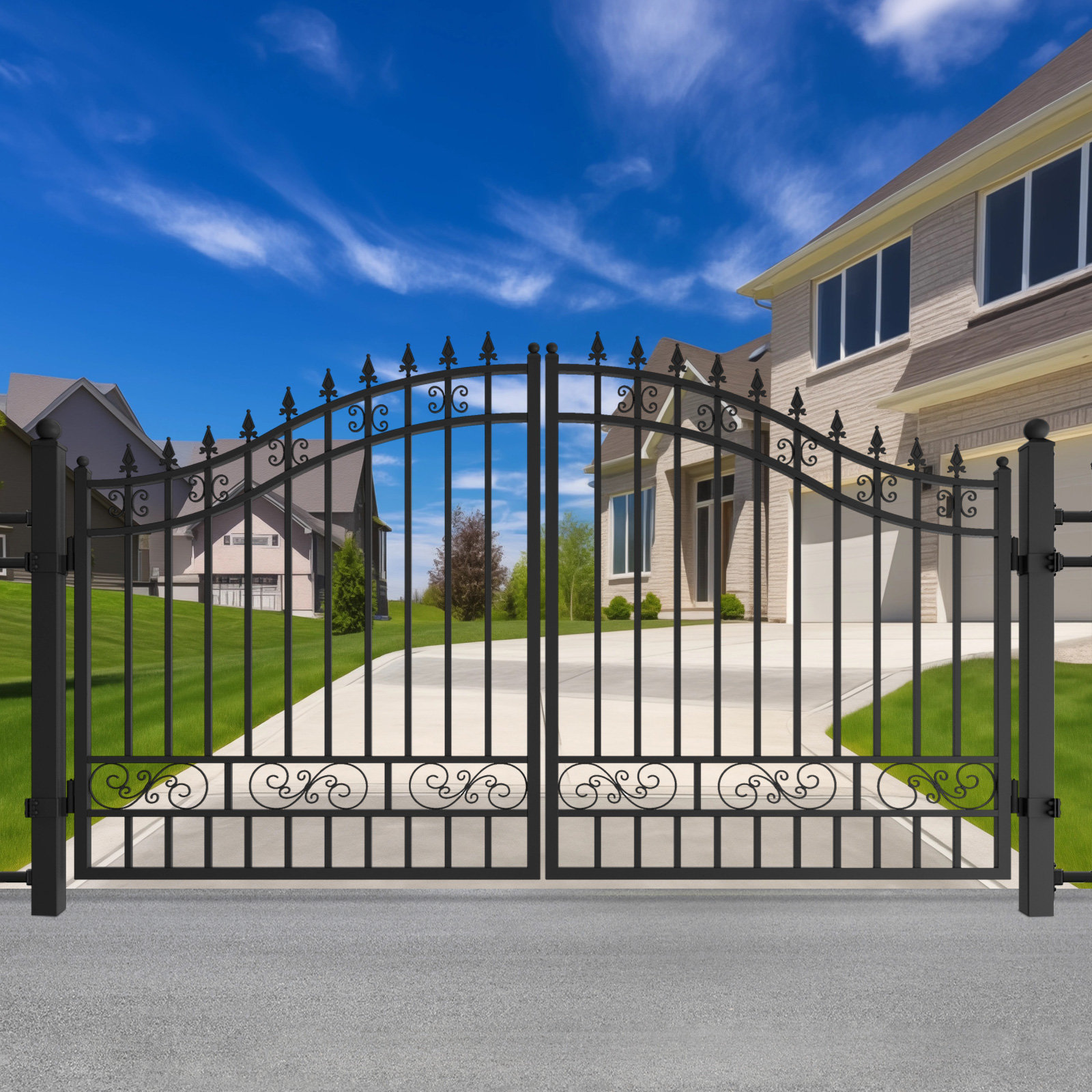 SIMPOL HOME Driveway Gate, Dual Swing driveway gates, Floral Pattern ...