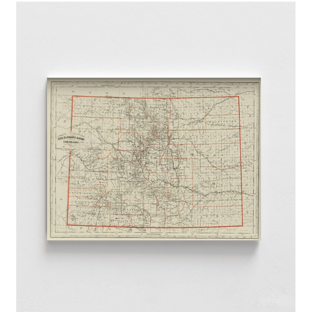 WeFrameArt Colorado State Map Vintage 1870 Geographical Framed Map With ...