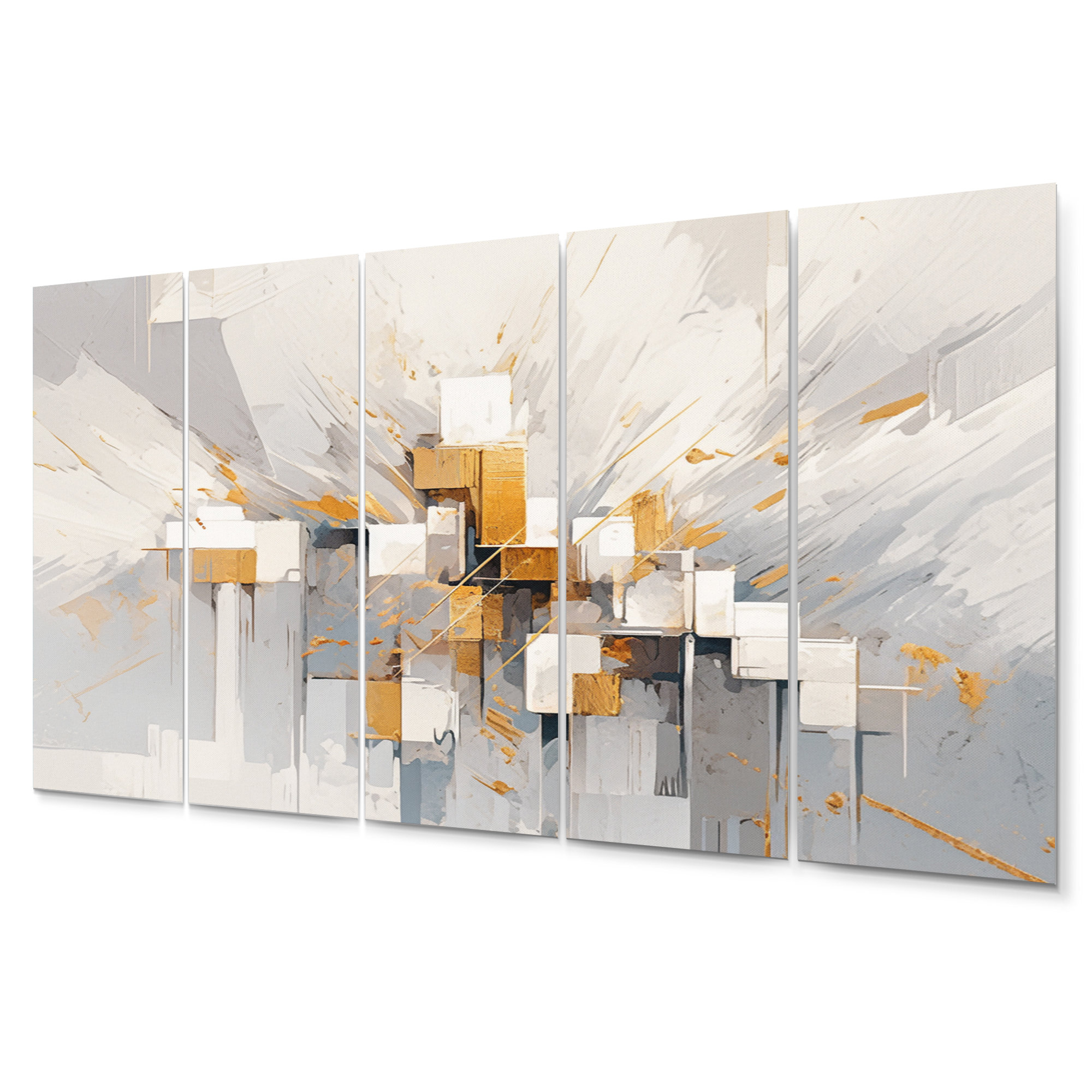Mercer41 Beige And Gold Cubist Kaleidoscope V - Cubism Metal Wall Art ...
