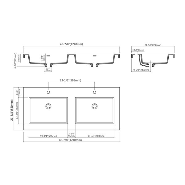 Dowell 49'' Rectangular Drop-In Double Bathroom Vanity Top with Sink ...