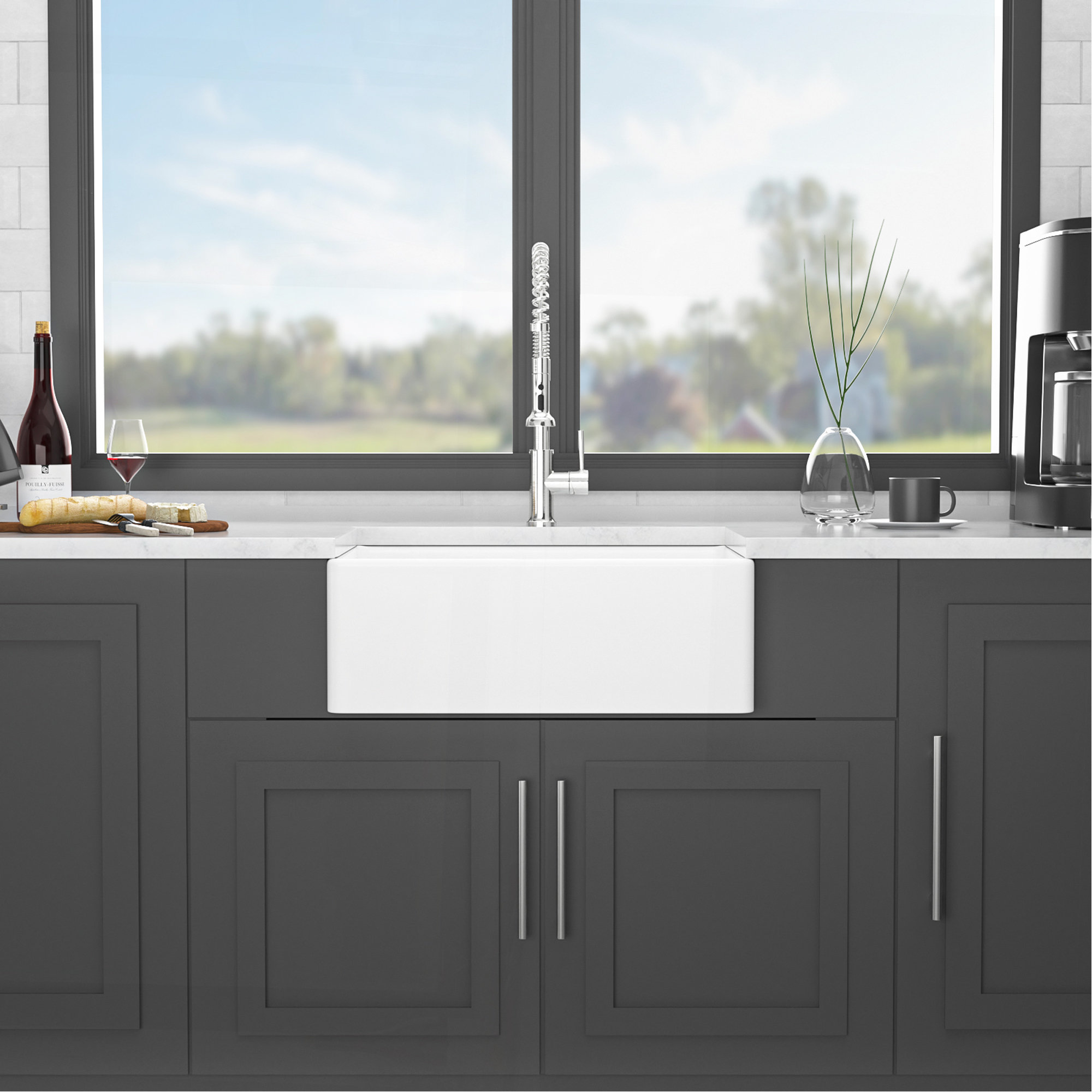 Alxfarton 28 White Farmhouse Sink - 28 Inch Kitchen Sink Ceramic Single ...