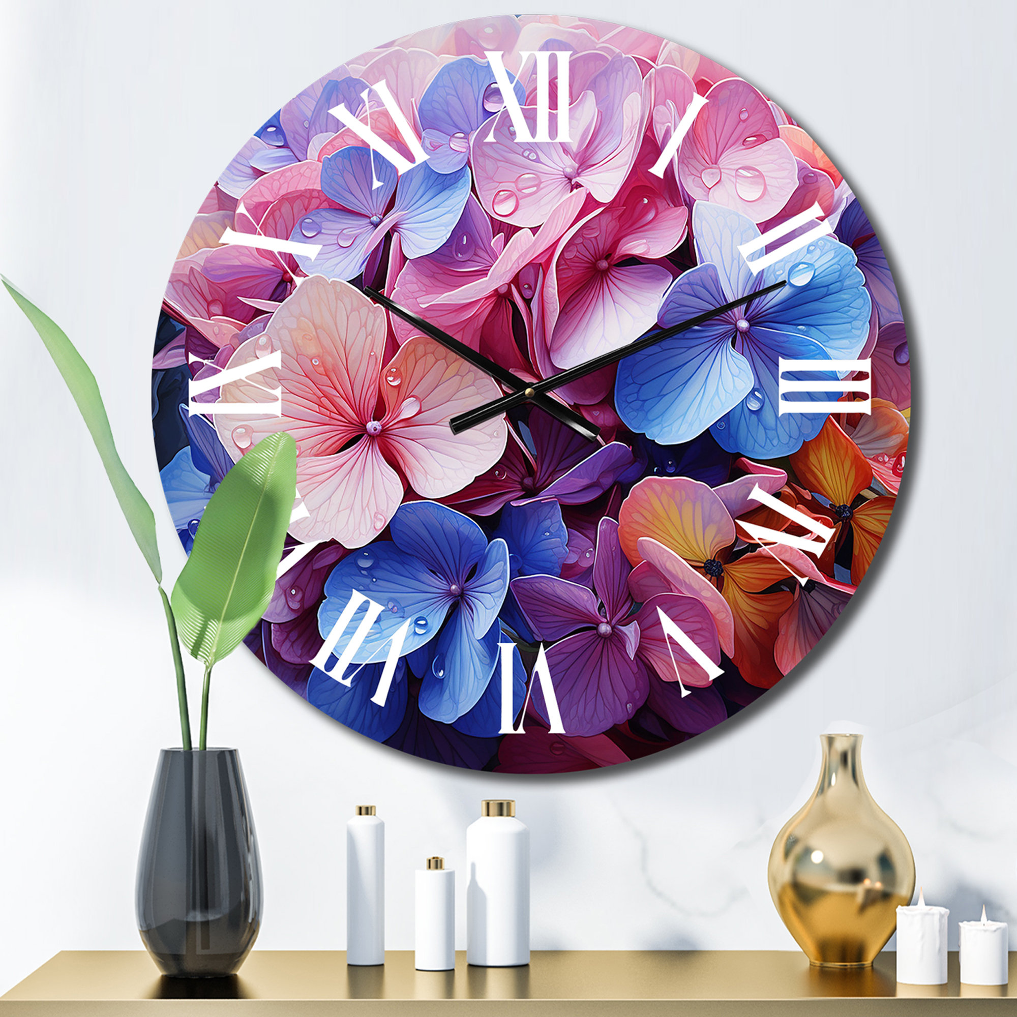 East Urban Home Pink Blue Hydrangea Blooming Symphony - Floral Wall ...