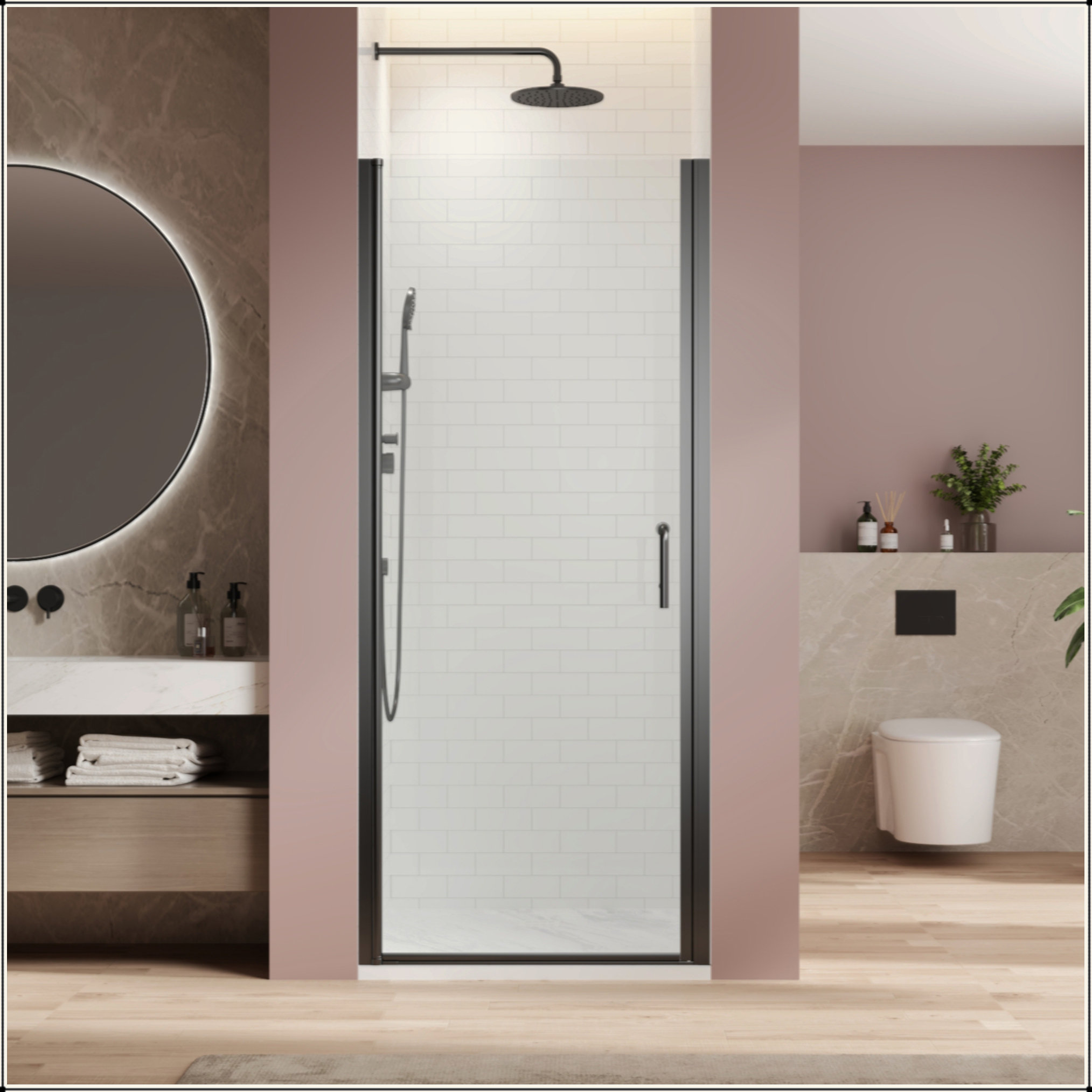 ZHONGSHANJUFU Pivot Swing Single Glass Panel Shower Door,Adjustable 29. ...