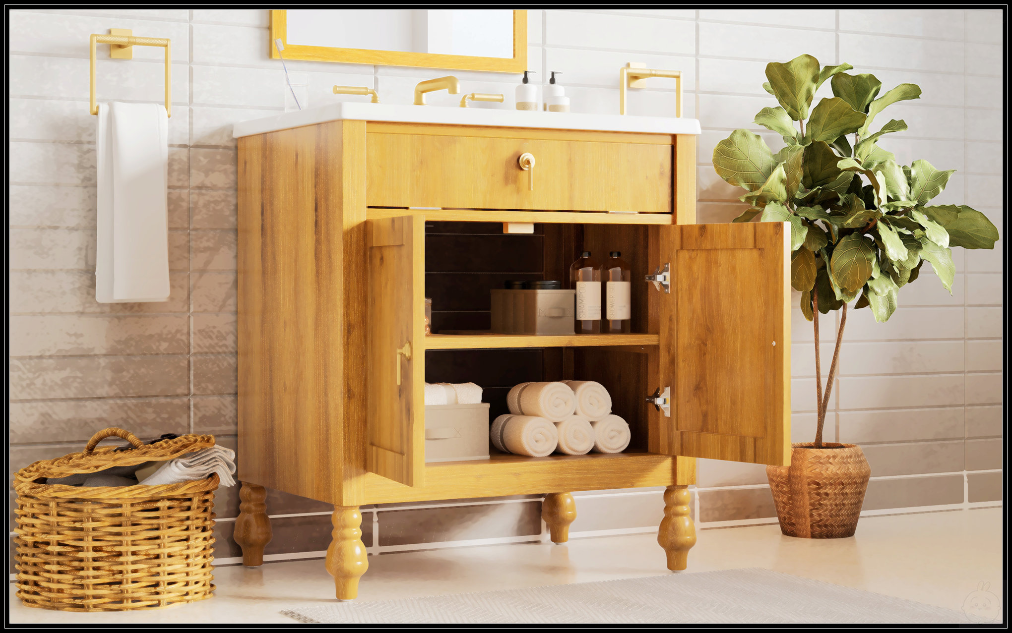 Red Barrel Studio® 30-Inch Walnut Bathroom Vanity With Seashell Resin ...