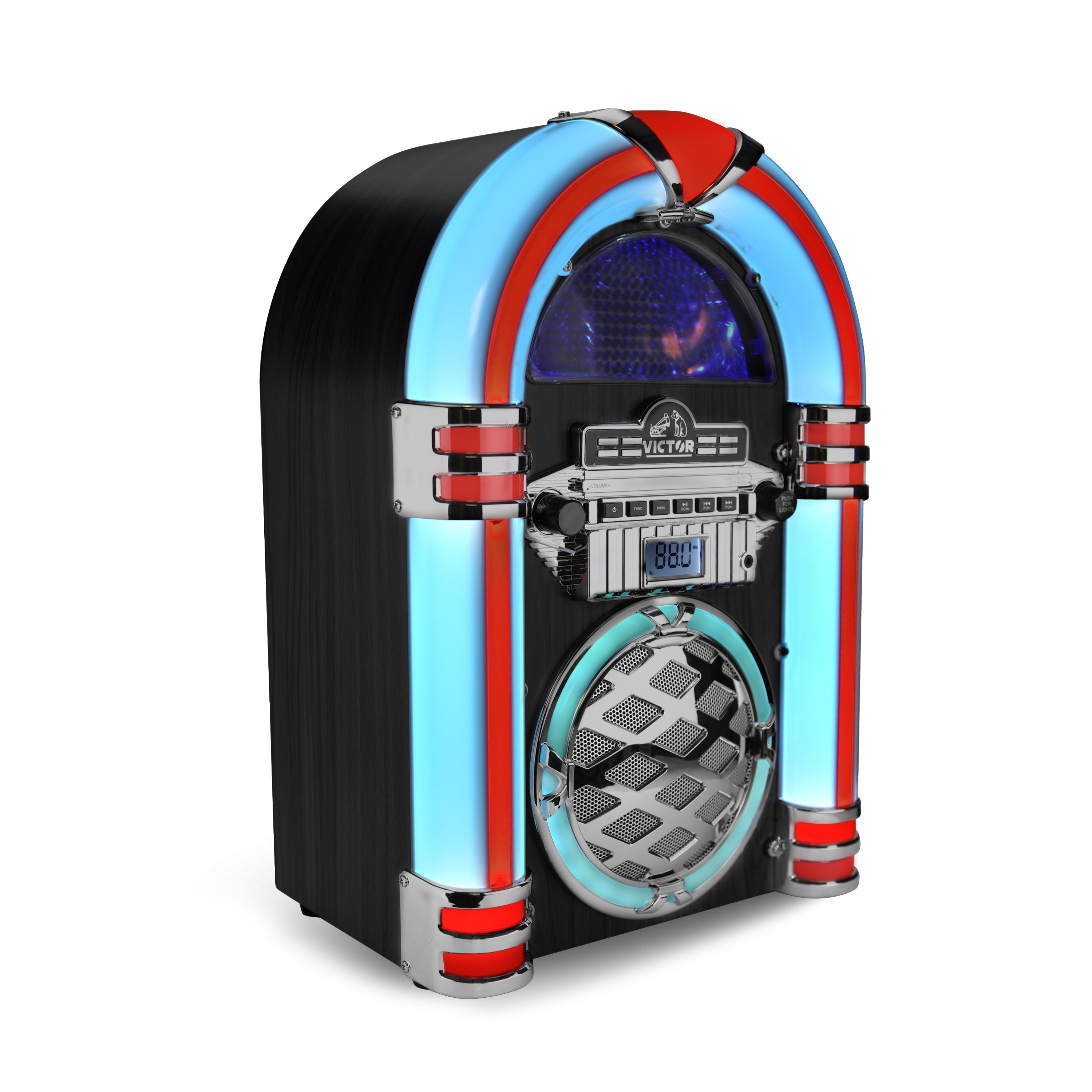 Victor Bluetooth Jukebox Speaker with FM Radio & Multicolor LED ...