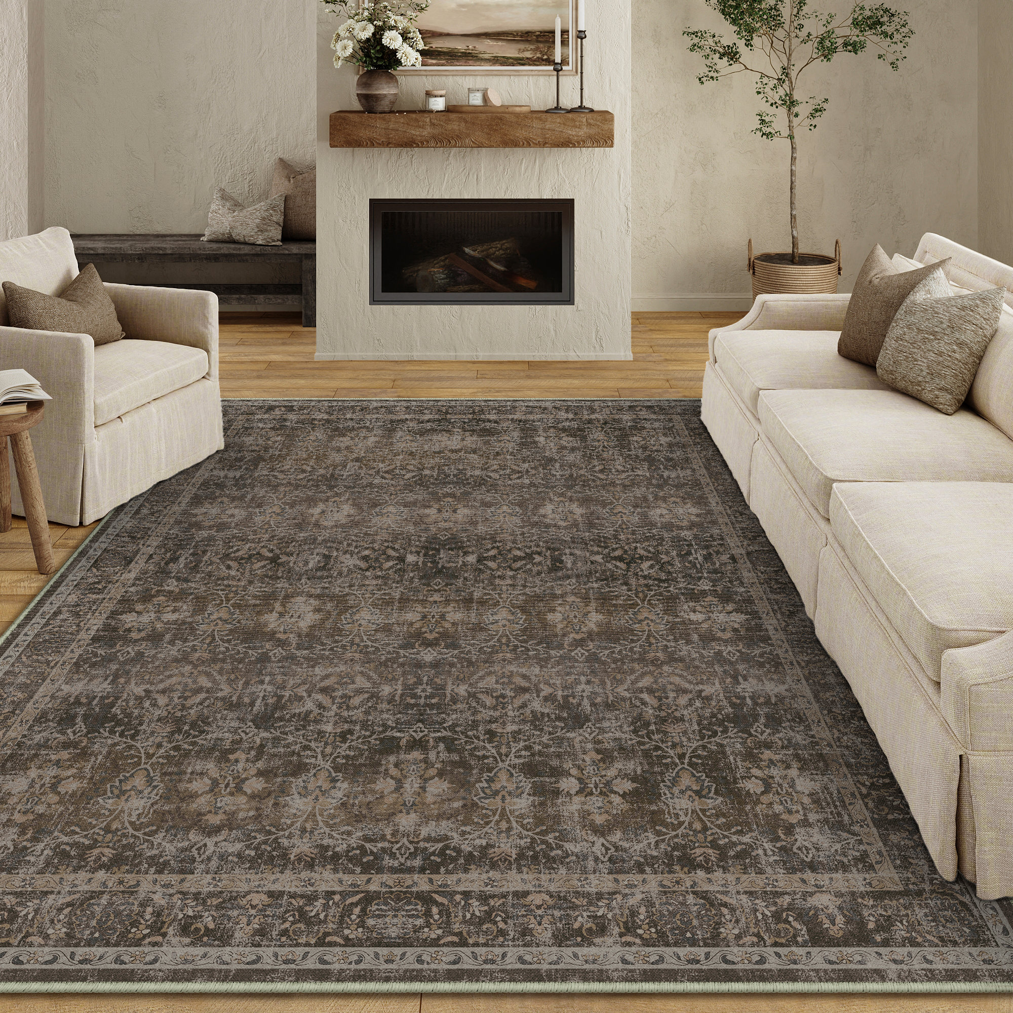 Charlton Home® Vintage Floral Area Rug in Brown | Wayfair