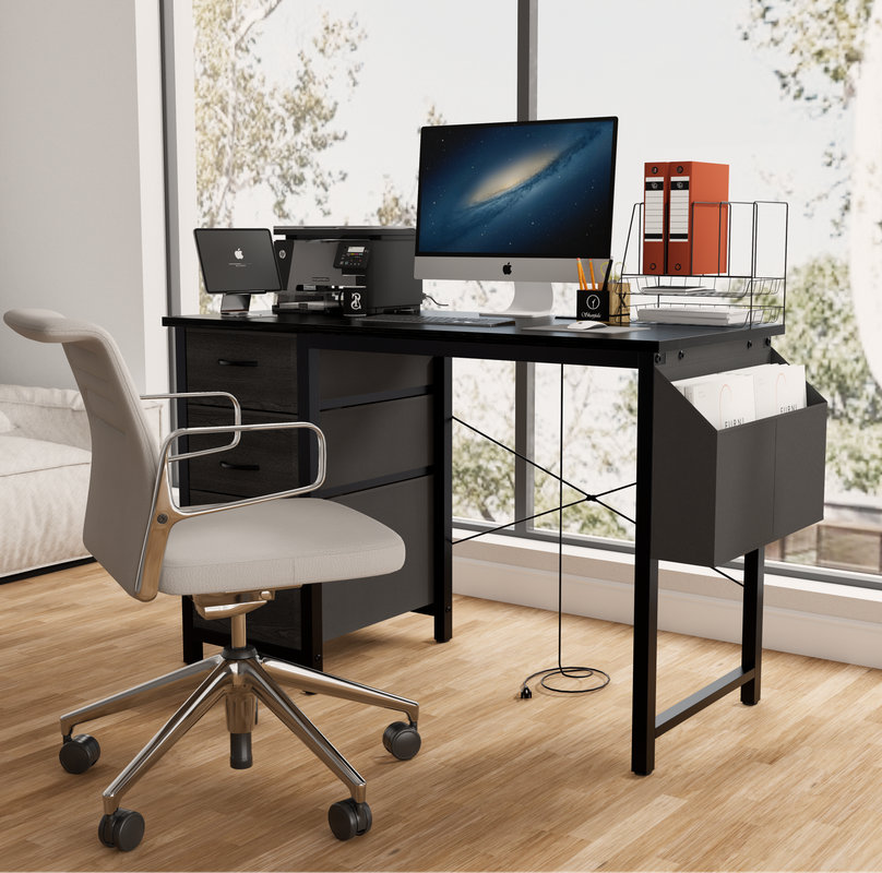 Inbox Zero Modern 47-Inch Writing Desk with Built-in Power Strip ...