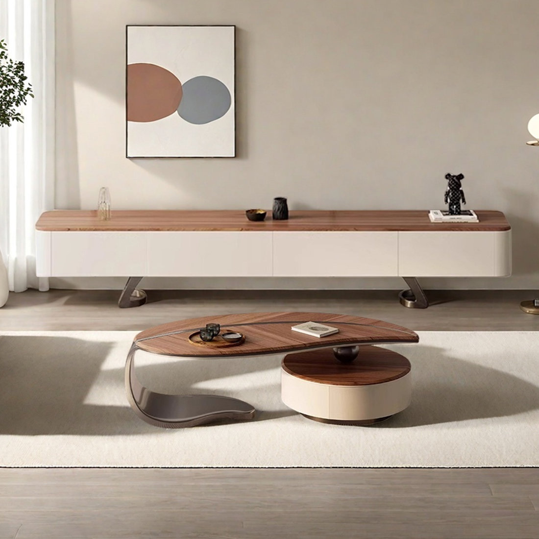 Wu's StylishVault Modern Wooden TV Stand and Coffee Table Set | Wayfair