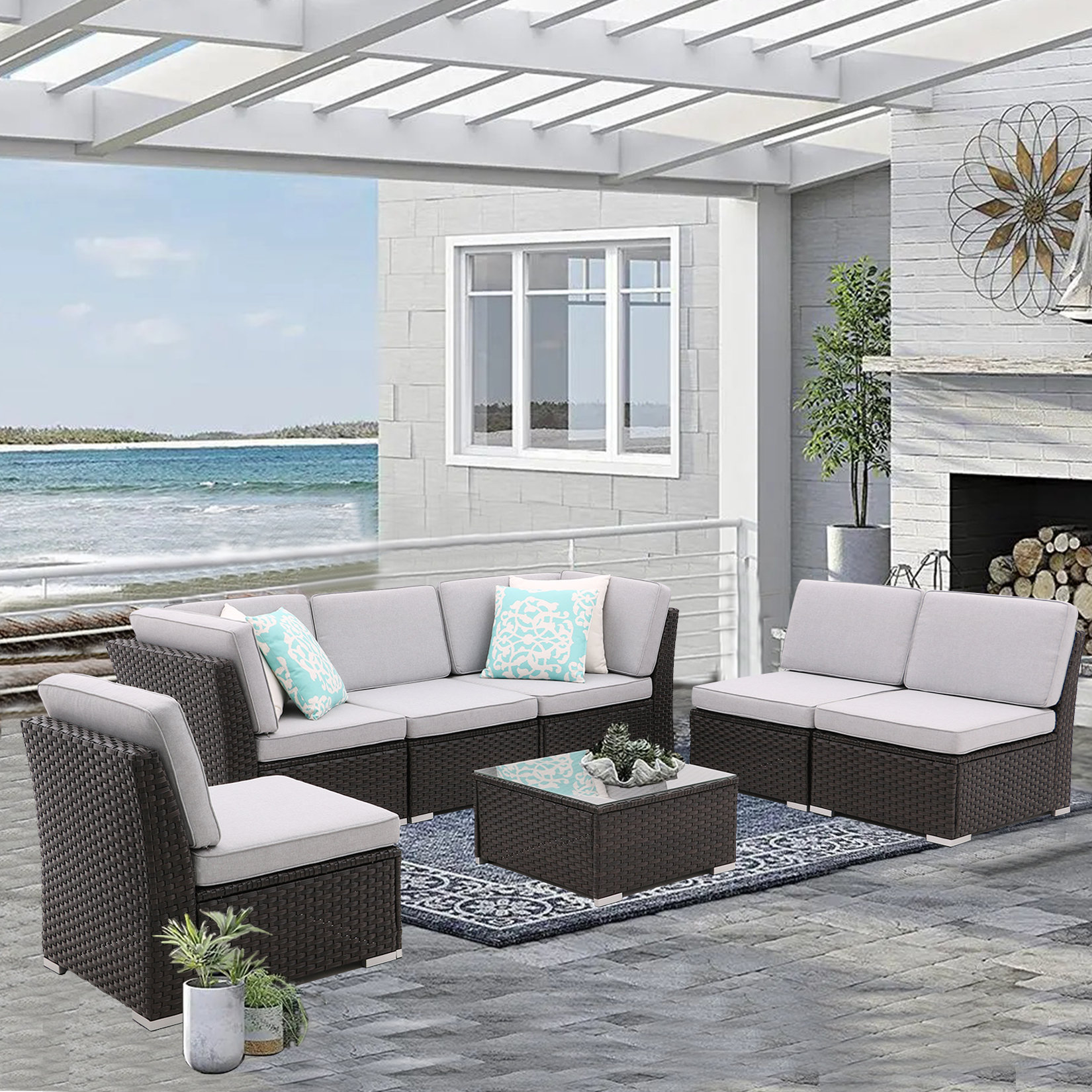 Latitude Run® Sanae 7 Piece Sectional Seating Group with Cushions ...