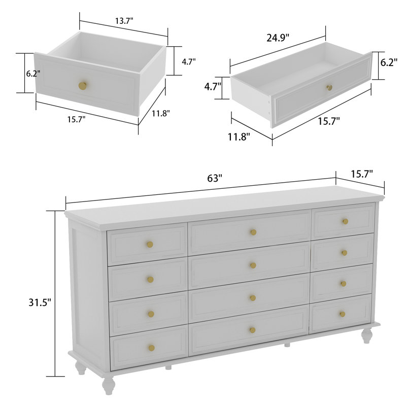 Charlton Home® Danet 12 Drawer 63" W Dresser & Reviews | Wayfair