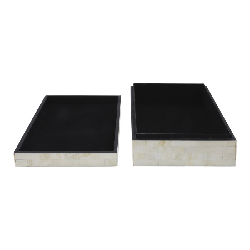 George Oliver Set of 2 Storage Boxes Black and White Checkered Design ...