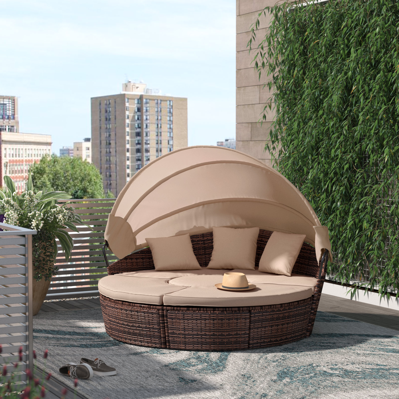 Wade Logan® Cardentey 72'' Wide Outdoor Round Patio Daybed with ...