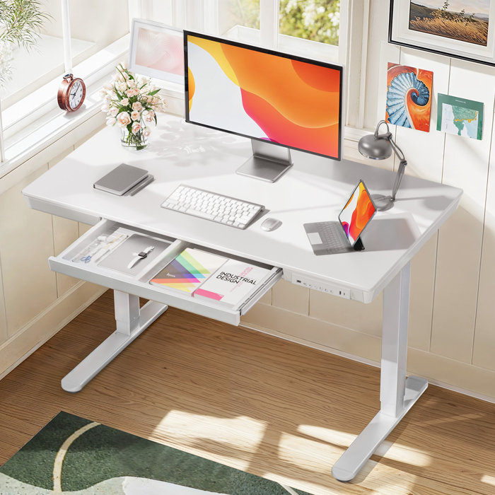 Inbox Zero Flavio Height Adjustable Standing Computer Desk With Drawer ...