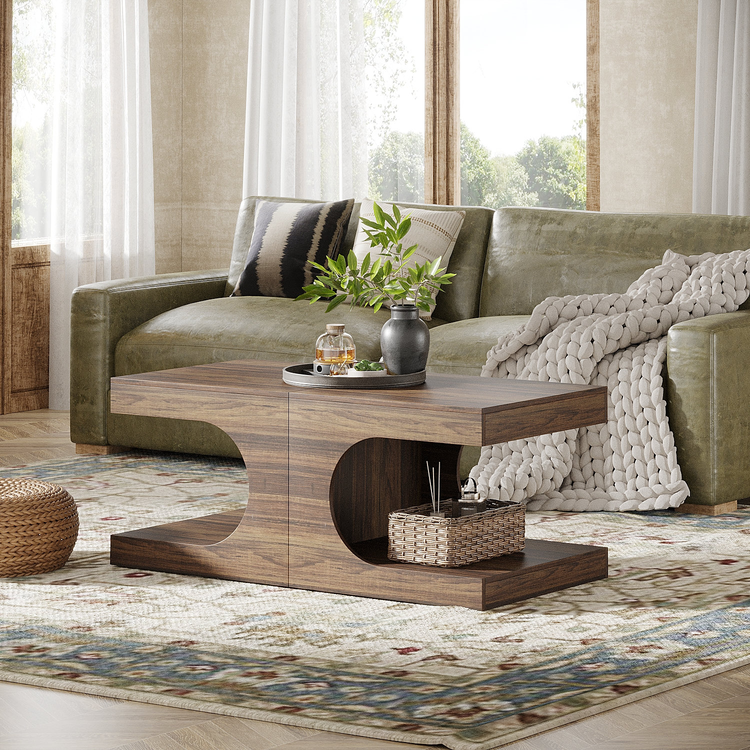 George Oliver Table basse rectangulaire avec rangement à 2 niveaux ...