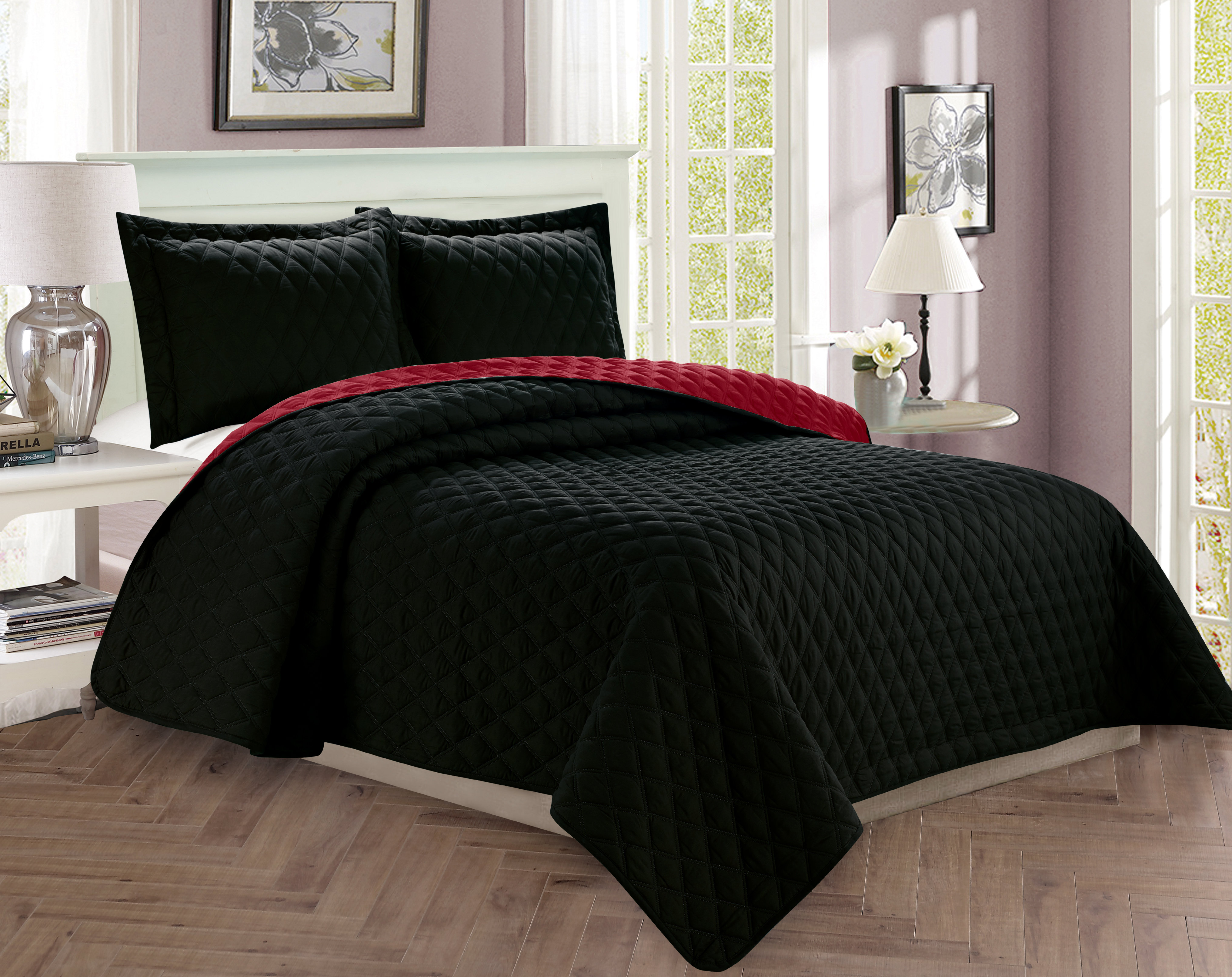 ELEGANT COMFORT Feather Sheet Diamond Design Reversible Comforter Set ...