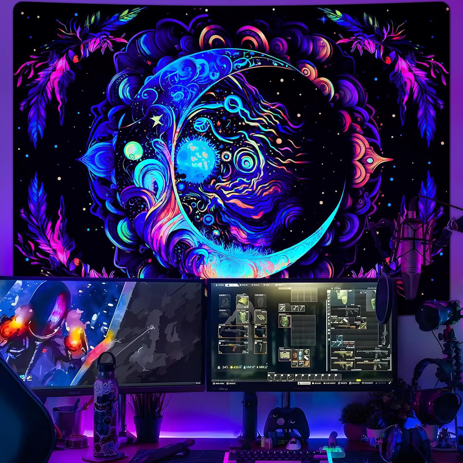 Bungalow Rose Blacklight UV Reactive Moon Mandala Boho Tapestry Wall ...