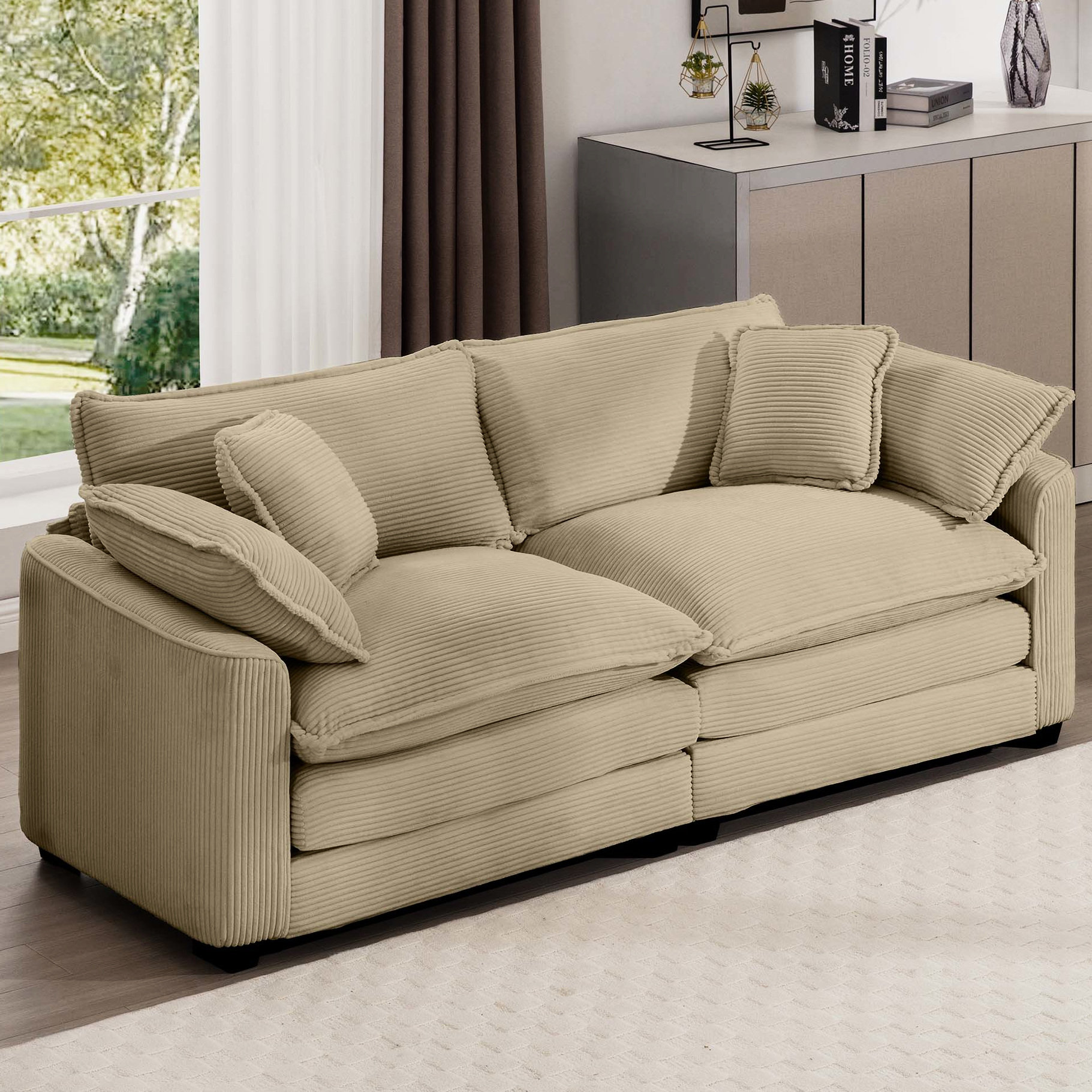 Mercer41 Comfy Tan Corduroy With 4 Pillows, Merging Fashion And Retro ...