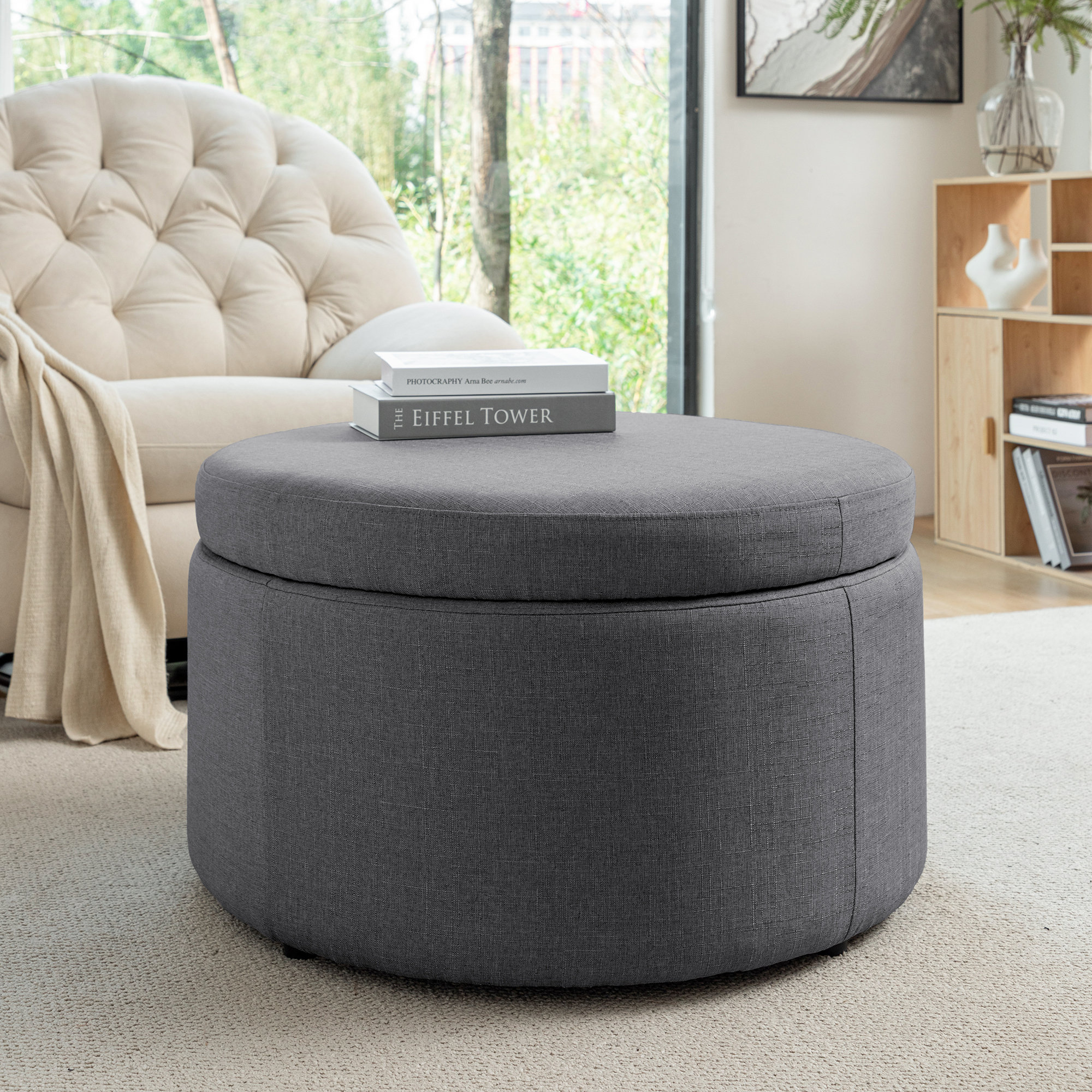 Latitude Run® Fritz Round Fabric Storage Ottoman - Wayfair Canada