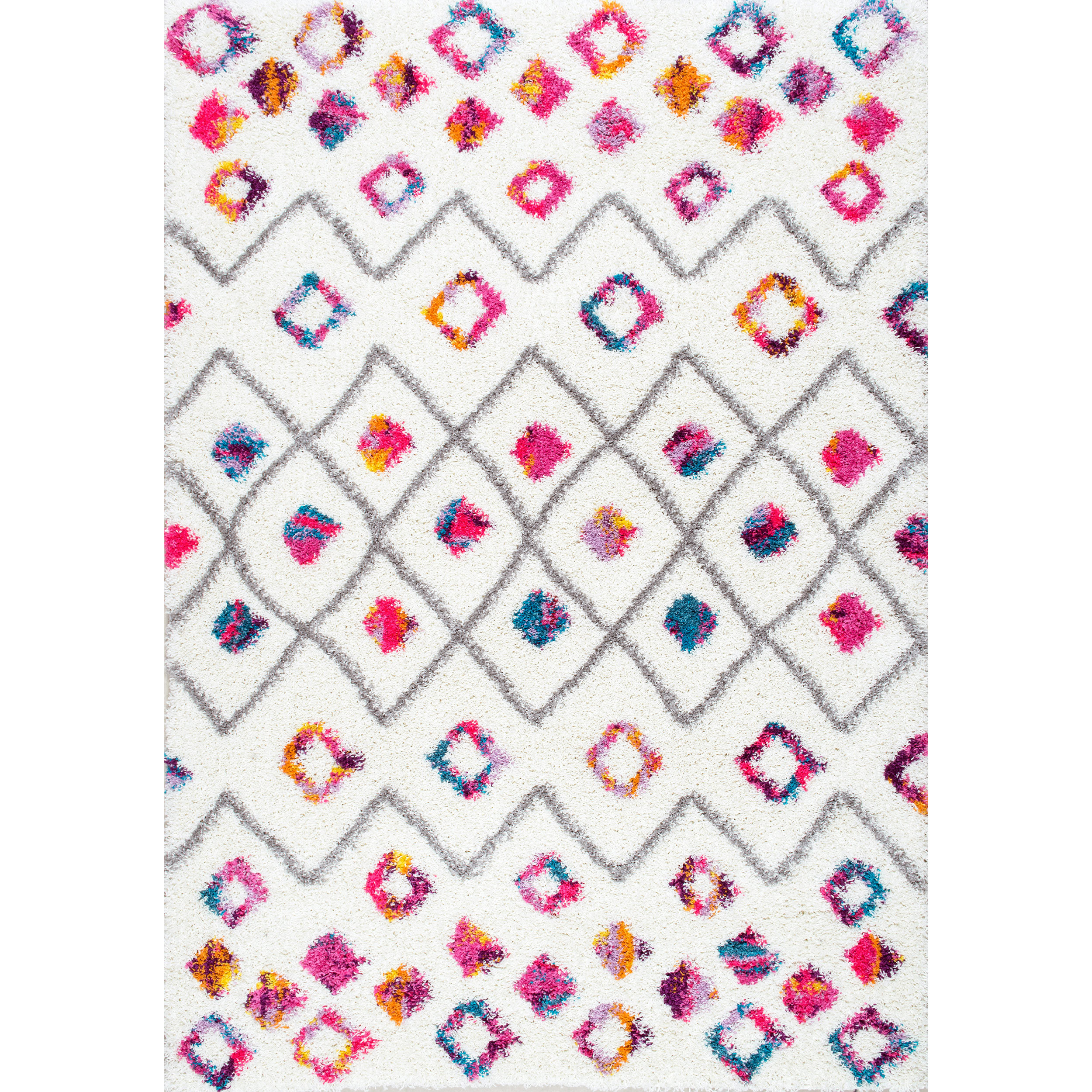 Mack & Milo™ Tapis rose / ivoire à poil long à motif de treillis à losanges bohème Abramson et ...