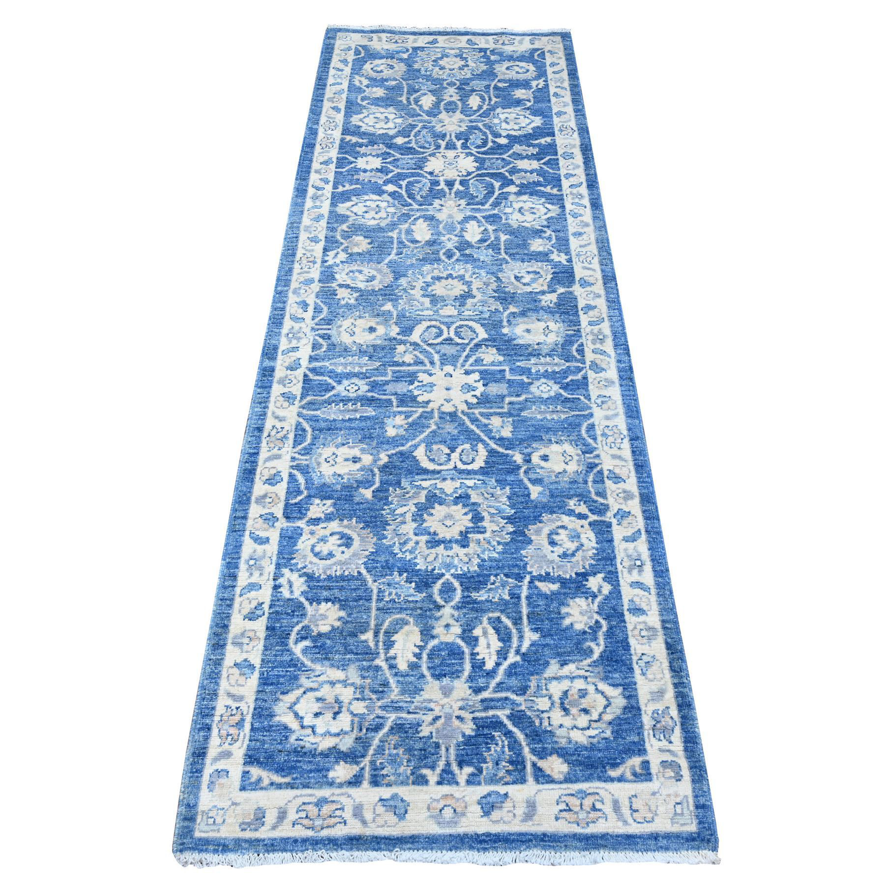 Bungalow Rose 2'6" x 7'9" Jeans Blue Peshawar Mahal Design Hand Knotted ...