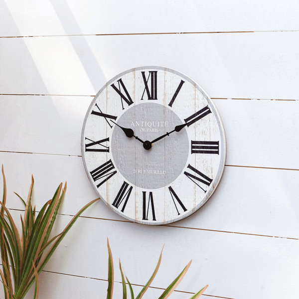 August Grove® Roman Numeral Quartz Analog Shiplap Style Distressed Wood ...