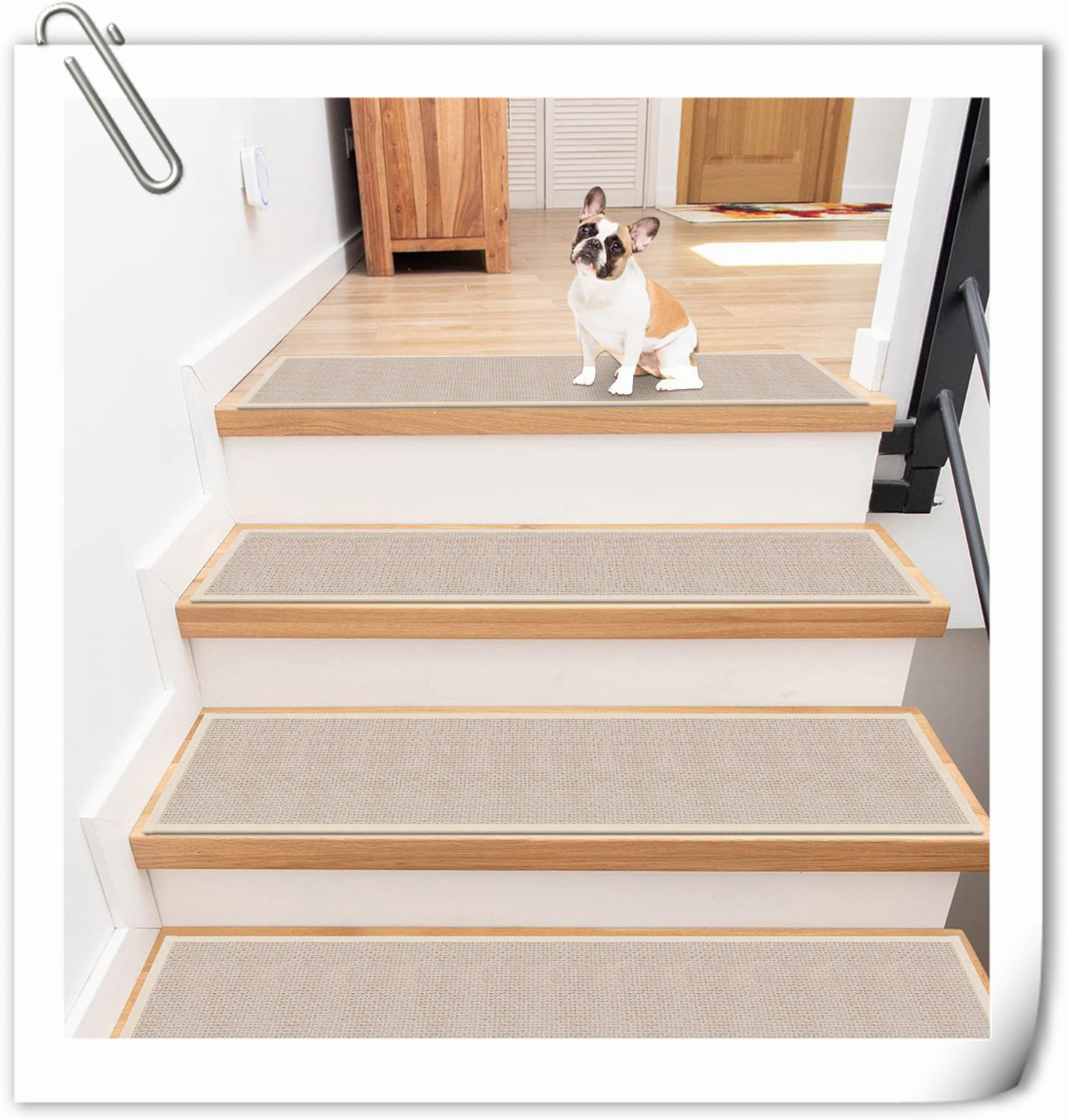 Latitude Run® Jute Stair Treads Non Slip For Wooden Steps Set Of 15 ...