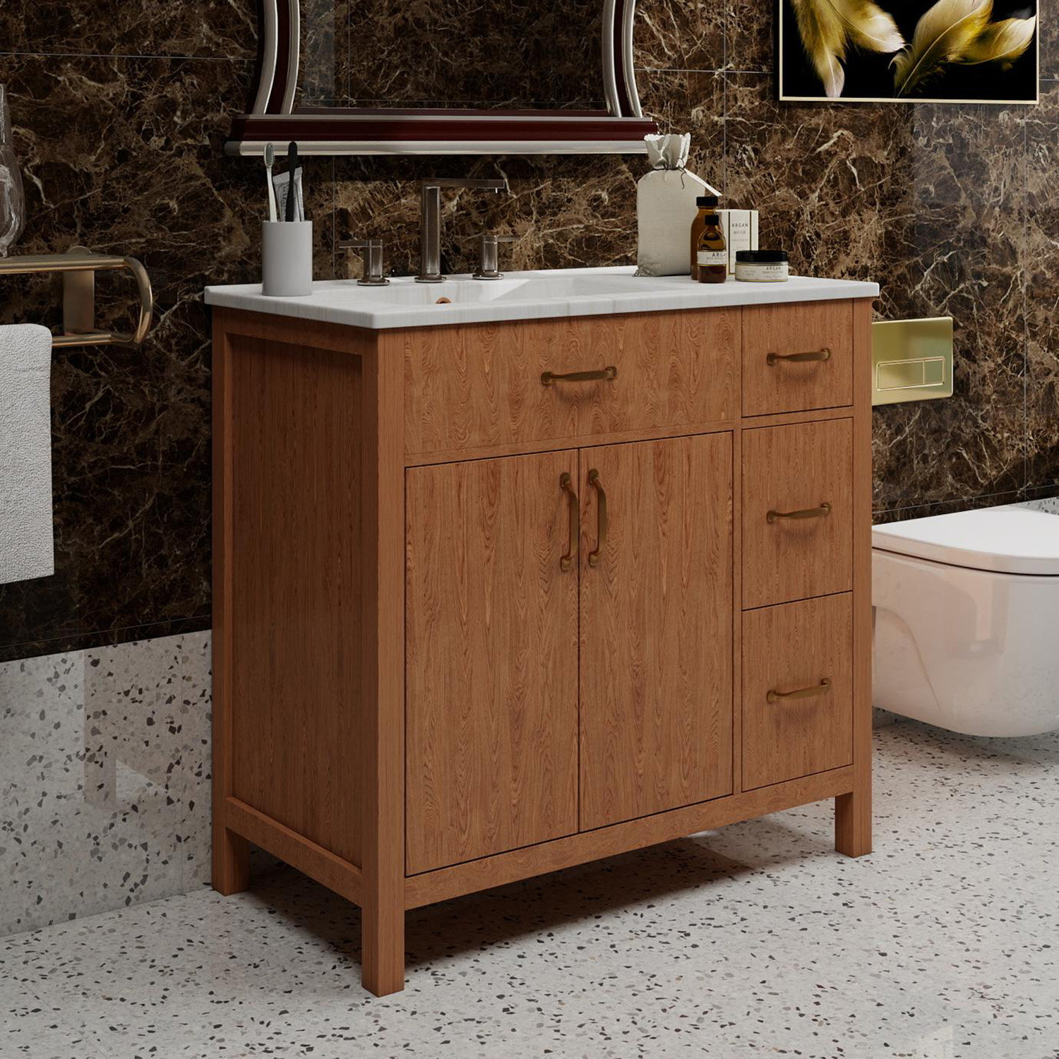 Winston Porter 36-inch Wooden Modern Locker Bathroom Sink With Solid ...