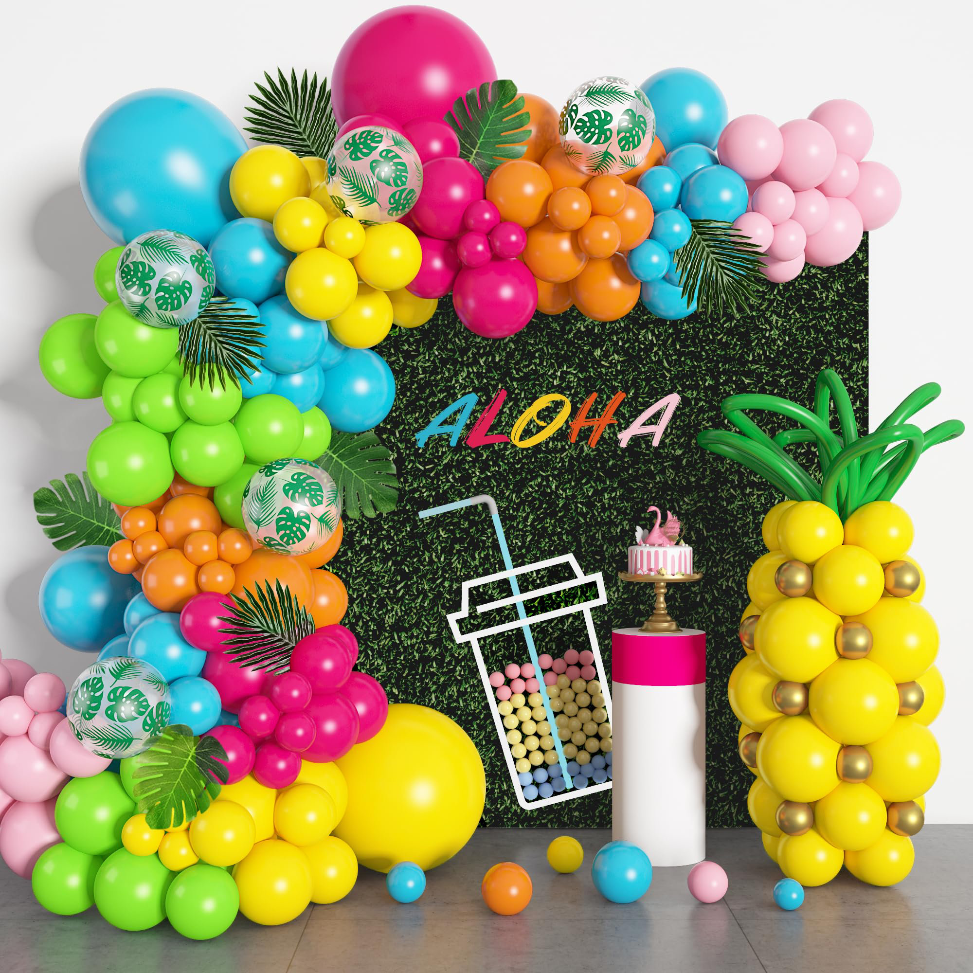 Zeki Shoggy 165Pcs Tropical Balloon Arch Garland Kit, Hawaiian Luau ...