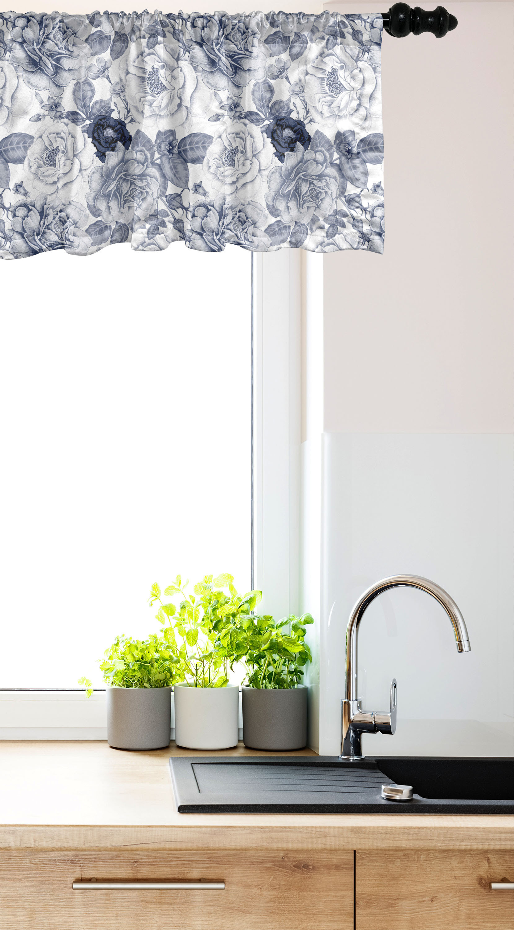 Ambesonne Shabby Flora Valance Pack of 2 Garden Spring Roses Blue Grey ...