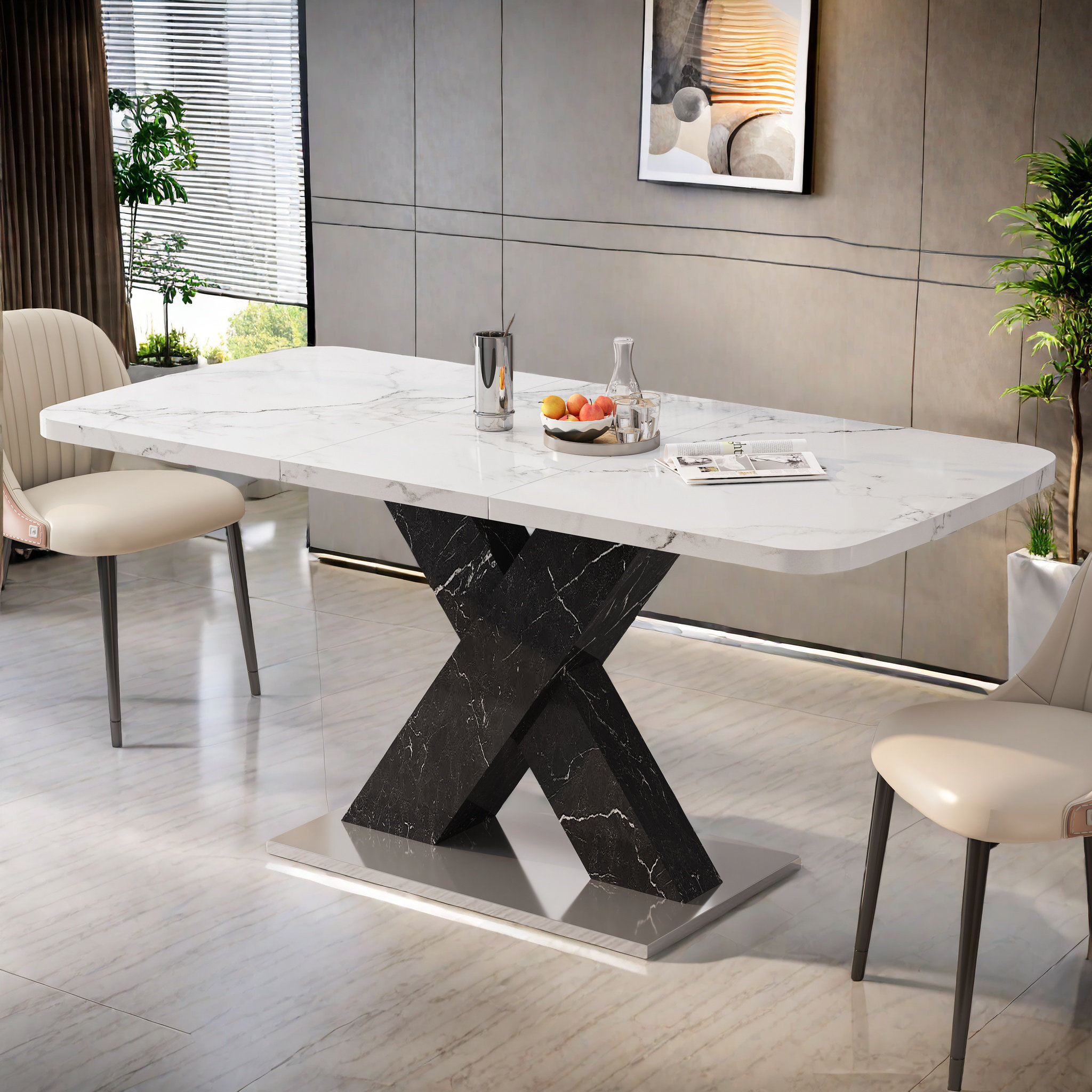 Brayden Studio Square Expandable Dining Table, Metal Base Kitchen Table ...