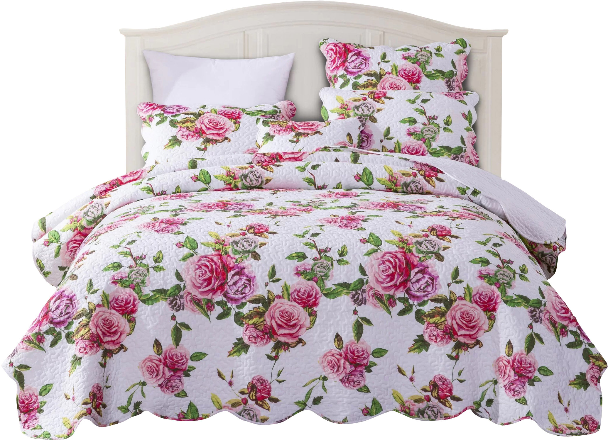 DaDa Bedding Floral Rose Garden Quilted Bedspread Set – Lightweight ...