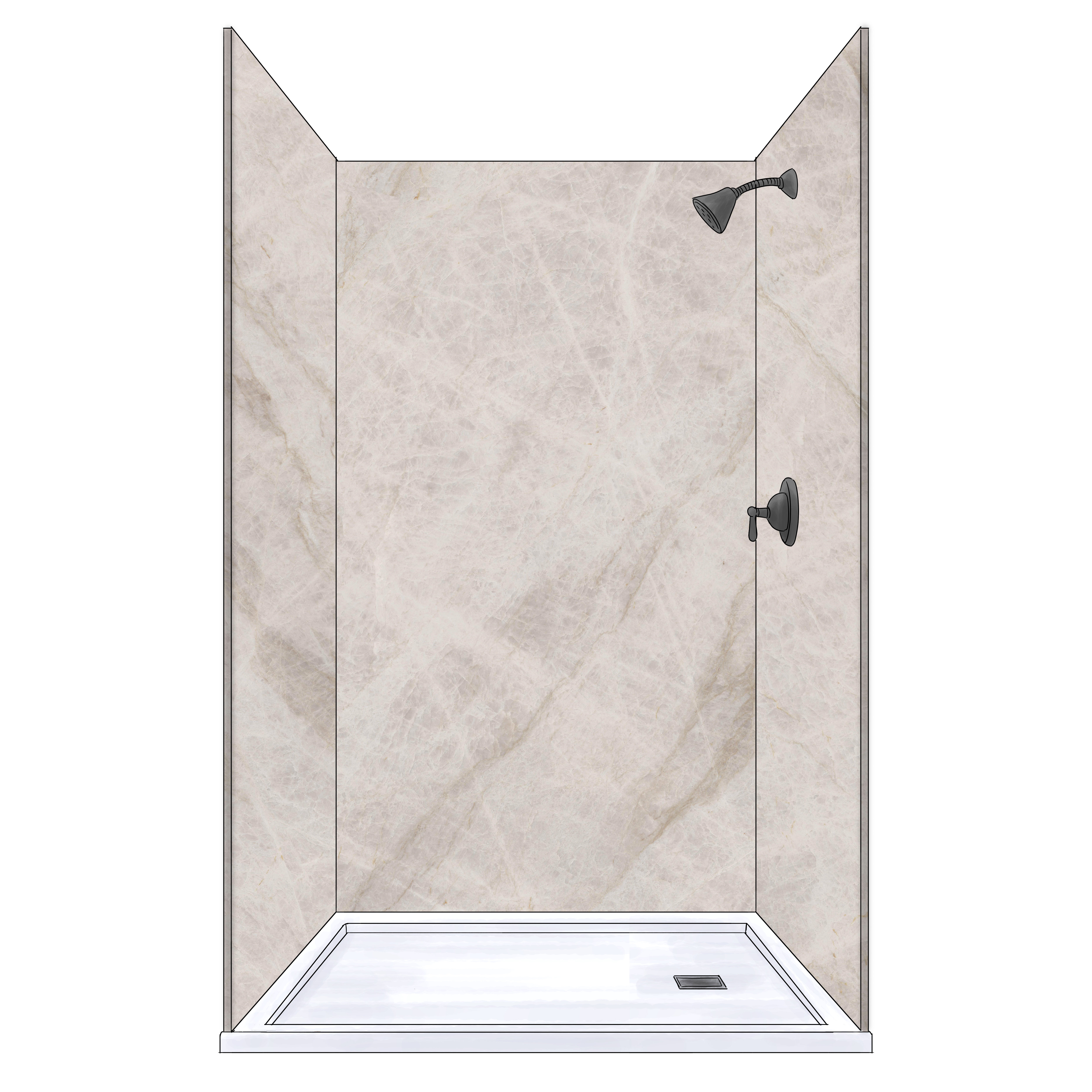 Polymarm 48" W 80" H 36" D Three Wall Composite Shower Wall Panel ...