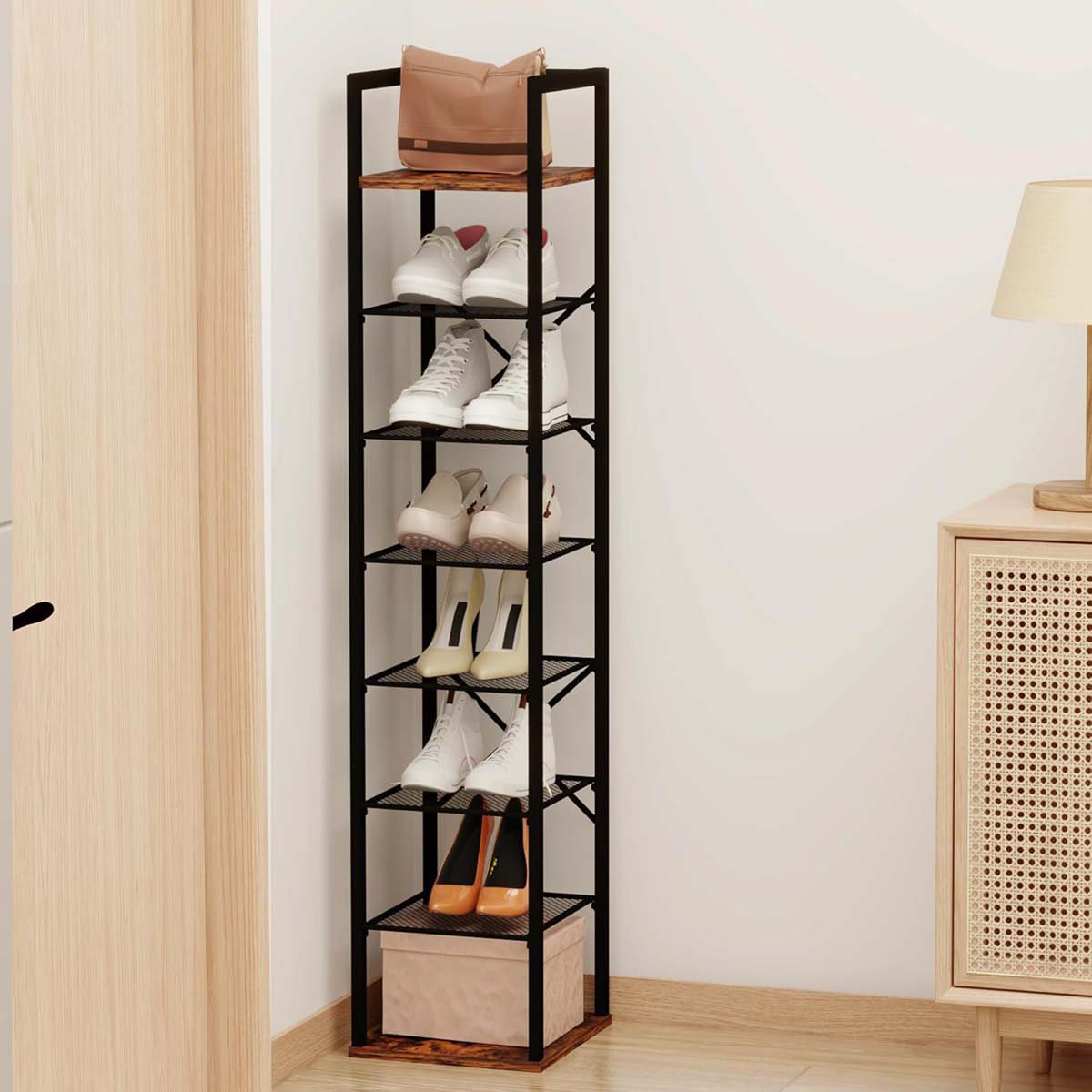 17 Stories 8 Tier Vertical Shoe Rack, Narrow Shoe Storage Organizer ...