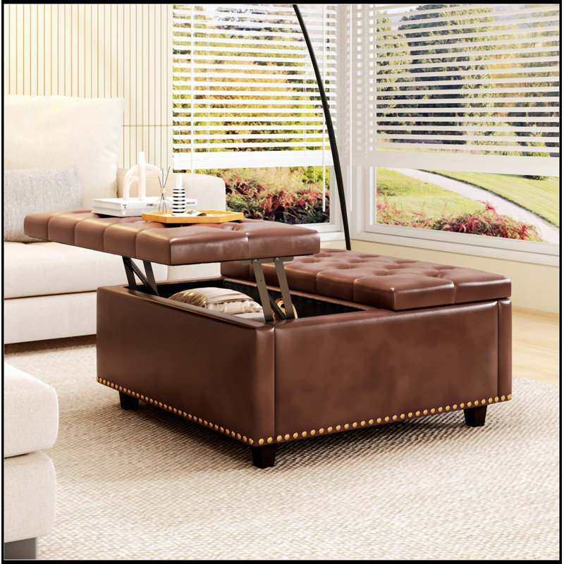 Latitude Run® Large Square Storage Stool With Two Storage Doors | Wayfair