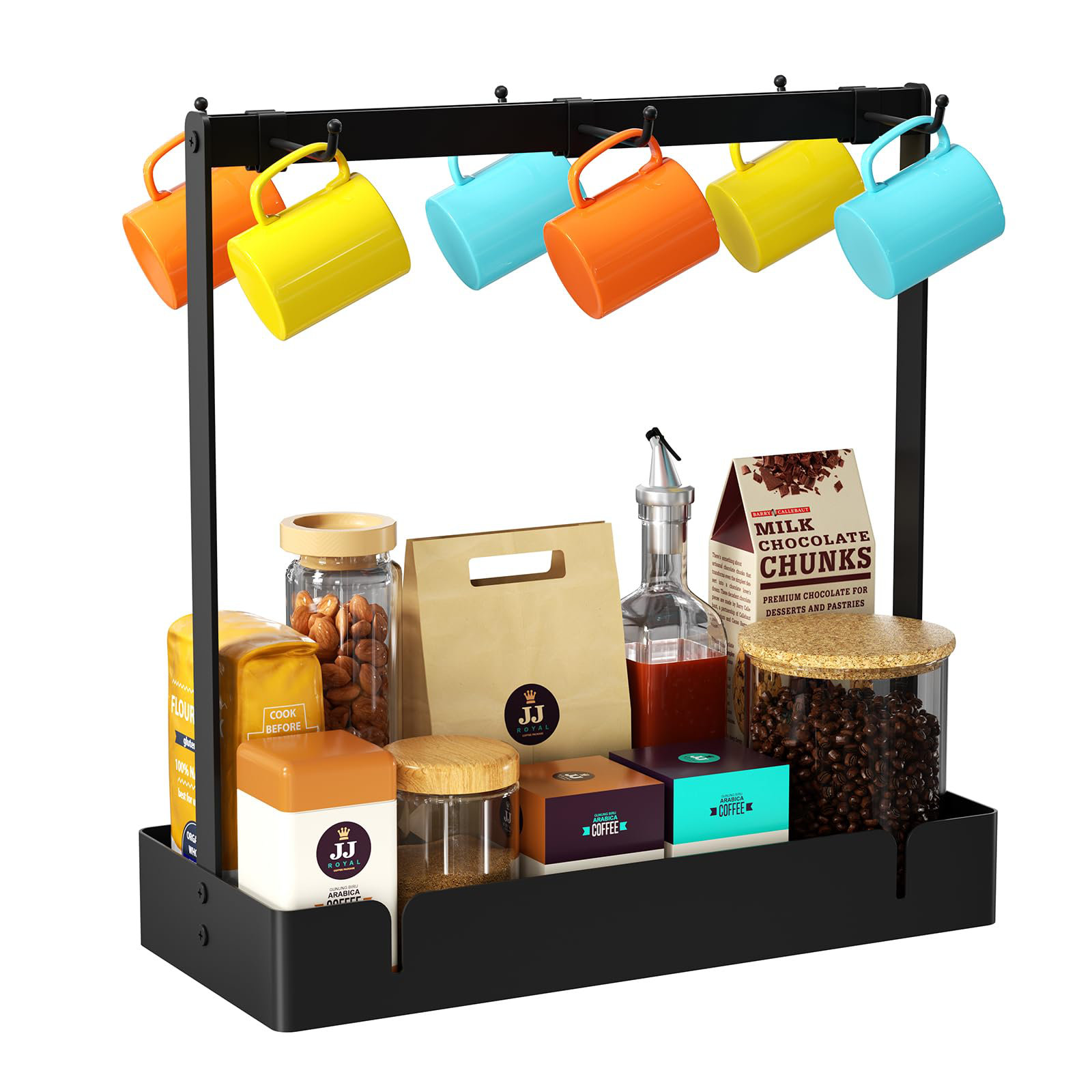 COAHAHA Portable Black Metal Coffee Mug Holder With 6 Hooks – Large ...