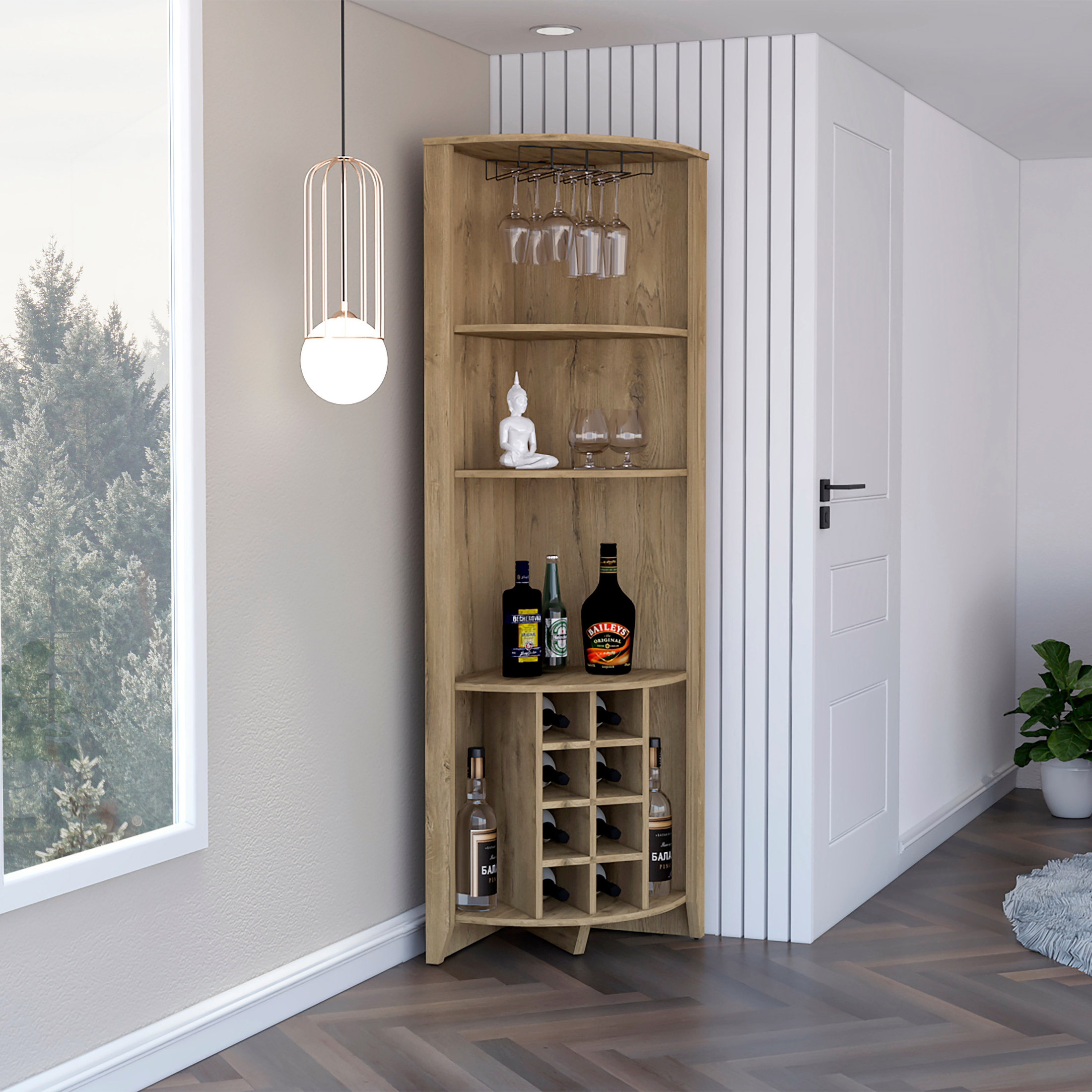Taroo Clocks Essential Corner Bar Cabinet , Three Shelves, Eight Built ...