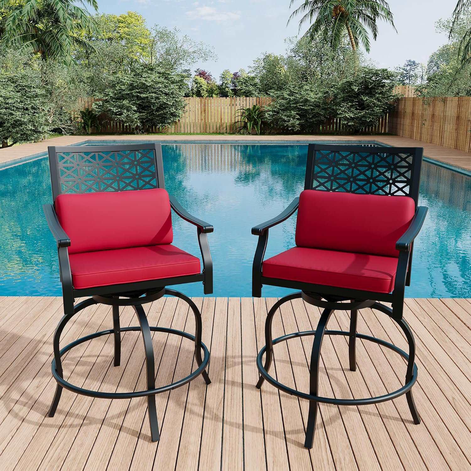 Lark Manor™ Outdoor Swivel Bar Stools Counter Height with Cushion, 2PCS ...